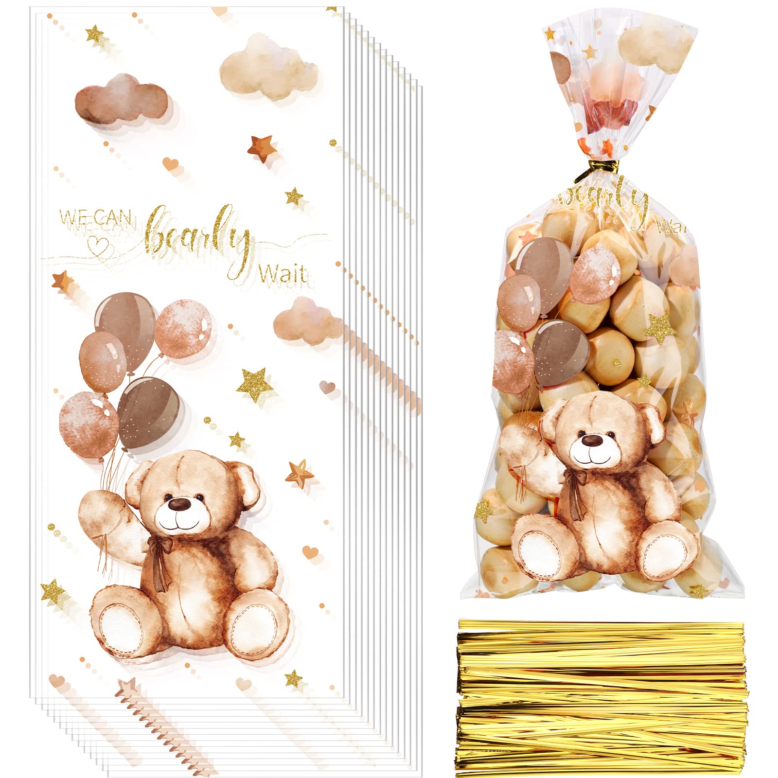 Amazon.com: Maitys 100 Pieces Bear Baby Shower Treats Cellophane Bags ...