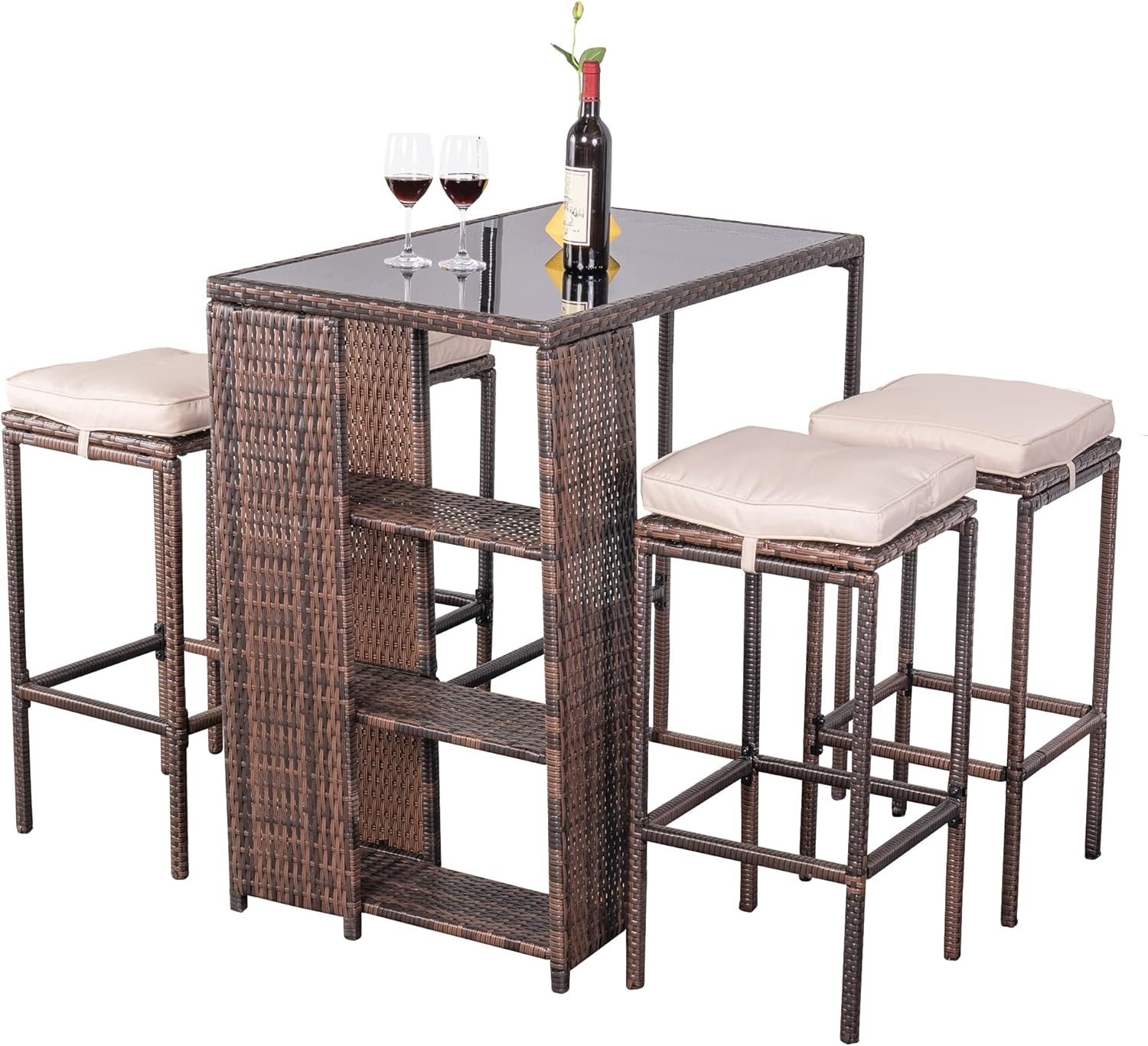 Amazon.com: Aura Outdoor 5 Piece Patio Bar Set, Bar Height Outdoor ...