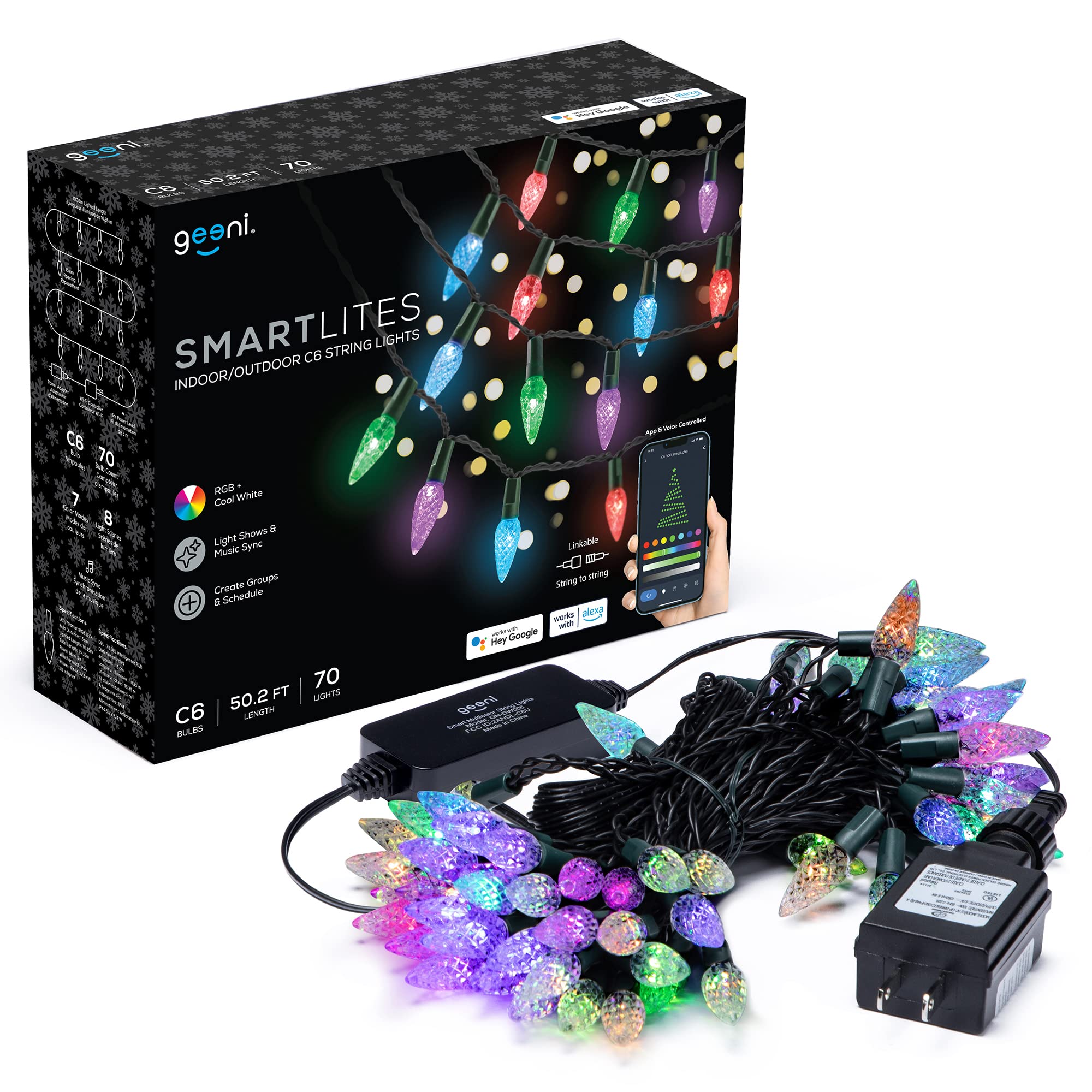 Geeni Smart Indoor/Outdoor Multicolor String Lights - 50ft Color ...