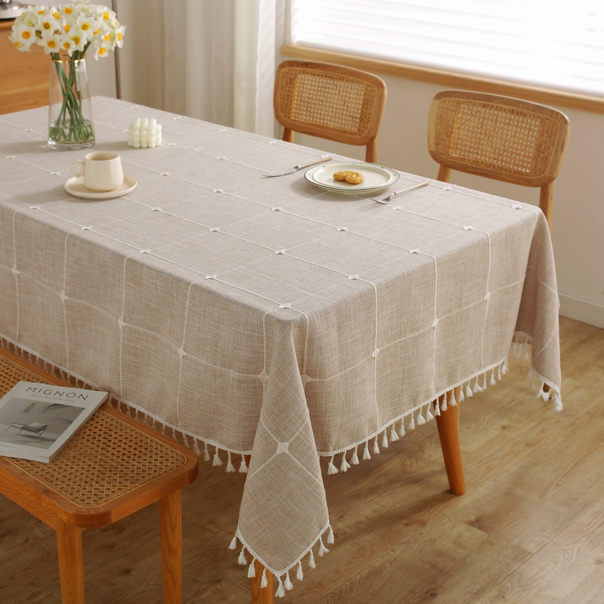 Amazon.com: JIALE Tablecloths for Rectangle Tables,Cotton Linen Table ...