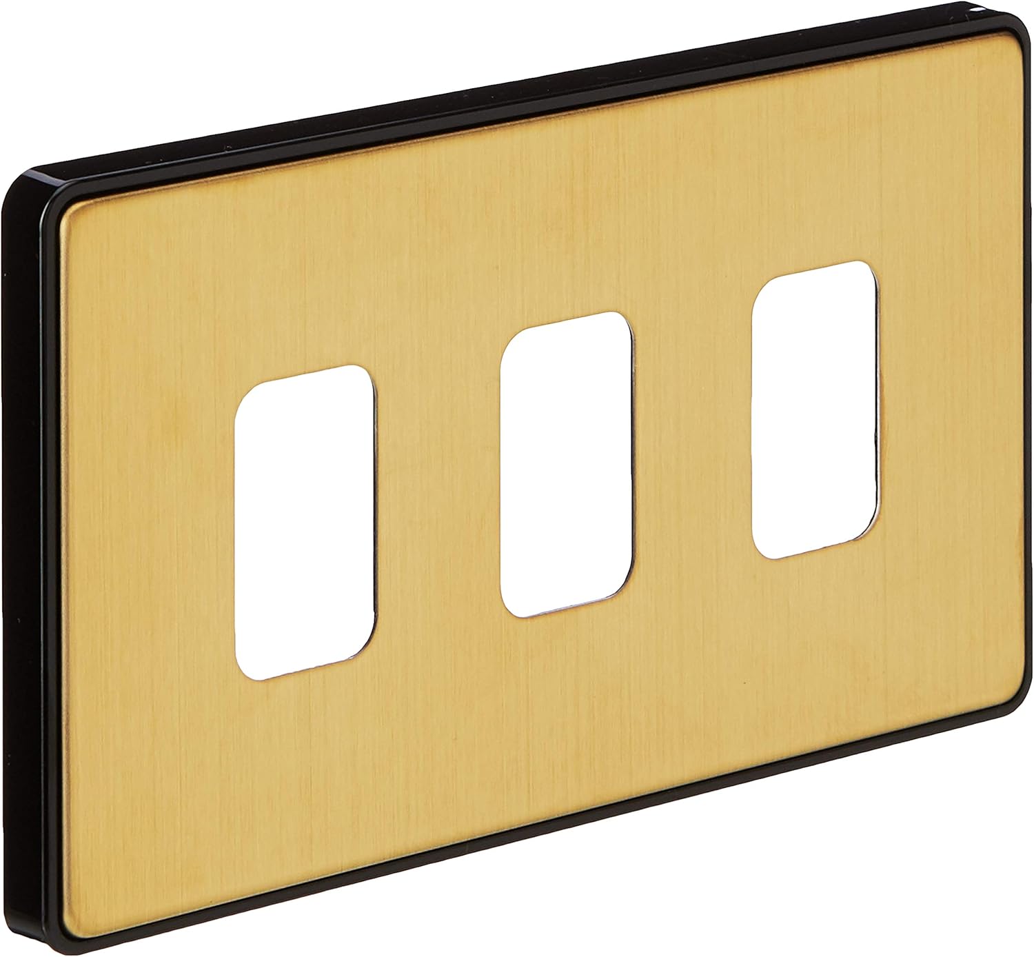 MK Dimensions 3 Module Grid Satin Brass Finish Frontplate with a Black ...