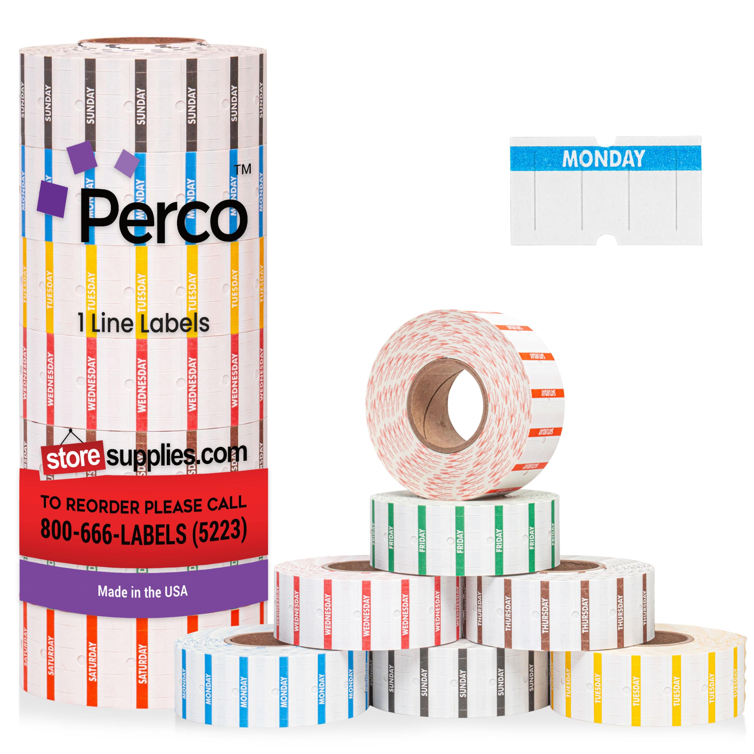 Amazon.com : Perco 1 Line Day of The Week Labels - 7 Rolls, Blank ...