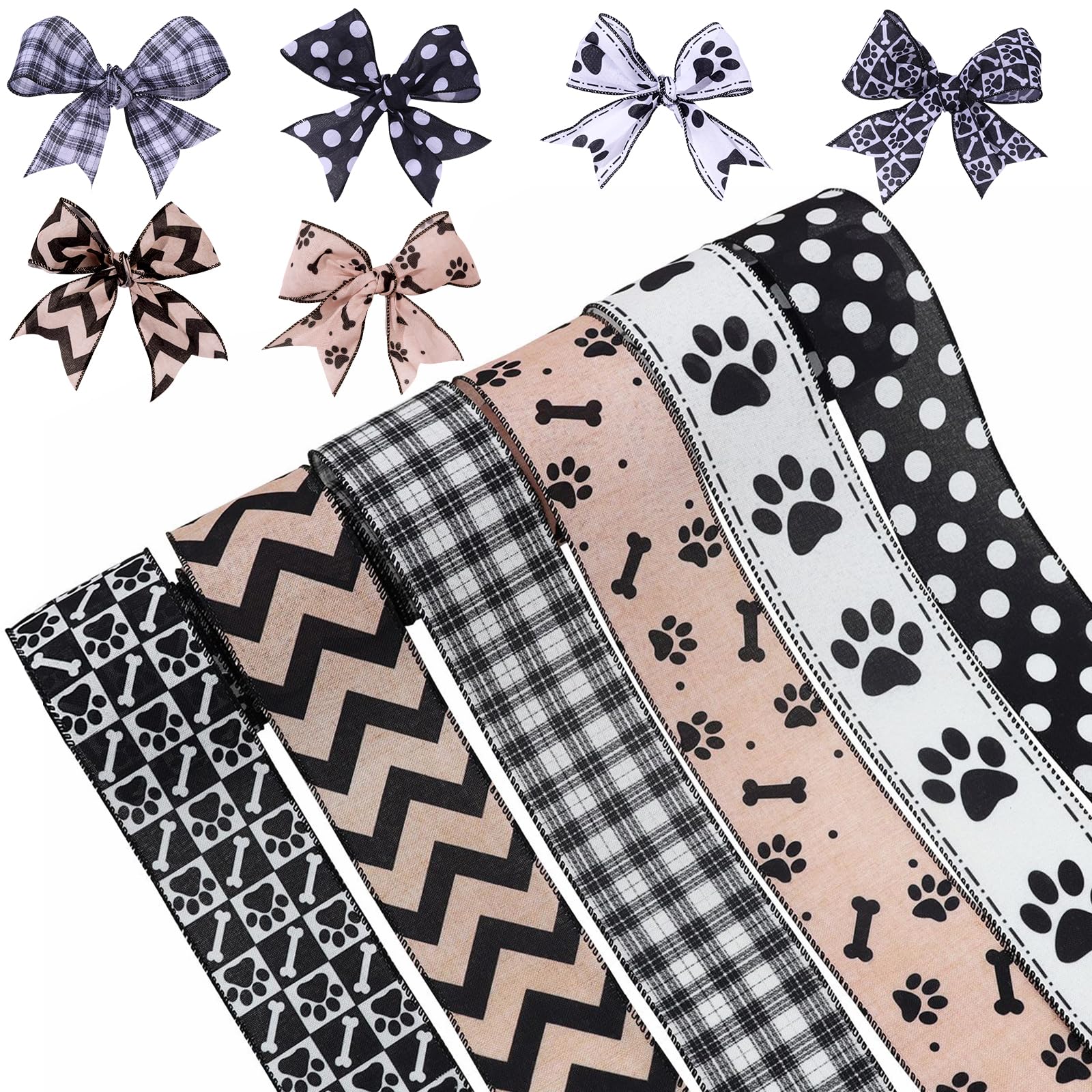 Amazon.com: 6 Rolls Pet Ribbon Set, 2.5-Inch x 30-Yards Dog Paw & Bone ...