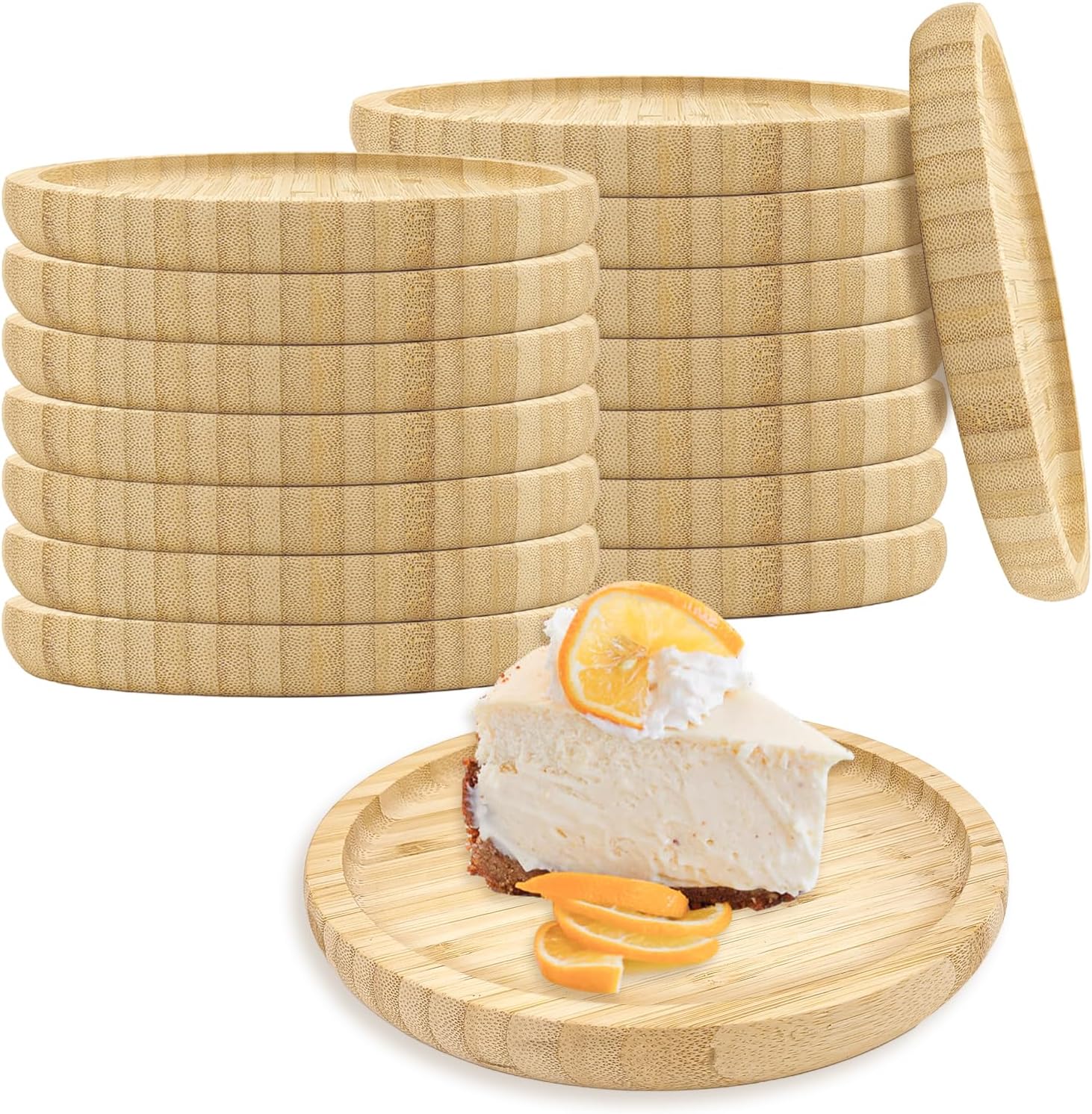 Amazon.com | YOUKE OLA 16 Pack Bamboo Round Plates Bulk Serving Tray ...