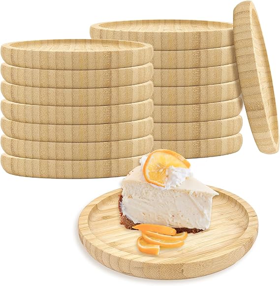 Amazon.com: YOUKE OLA 16 Pack Bamboo Round Plates Bulk Serving Tray ...