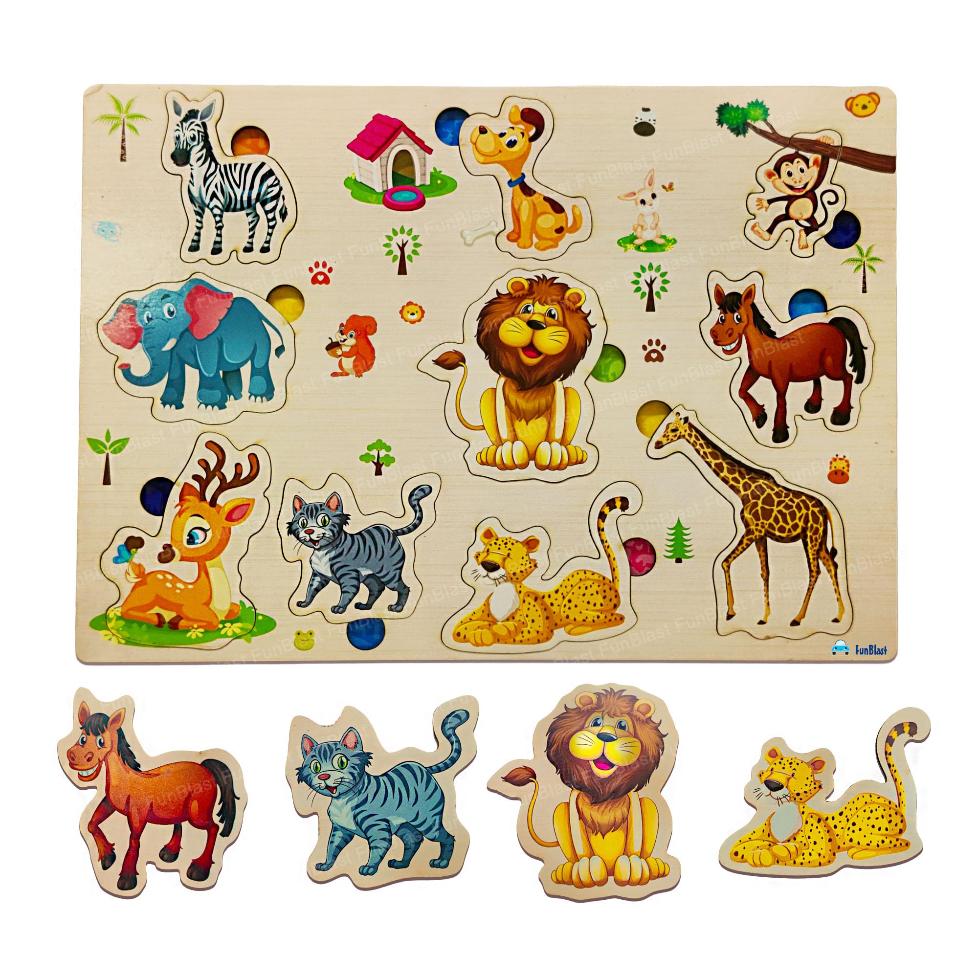 Buy FunBlast Wooden Puzzle Board for Kids – Animals Learning Board ...