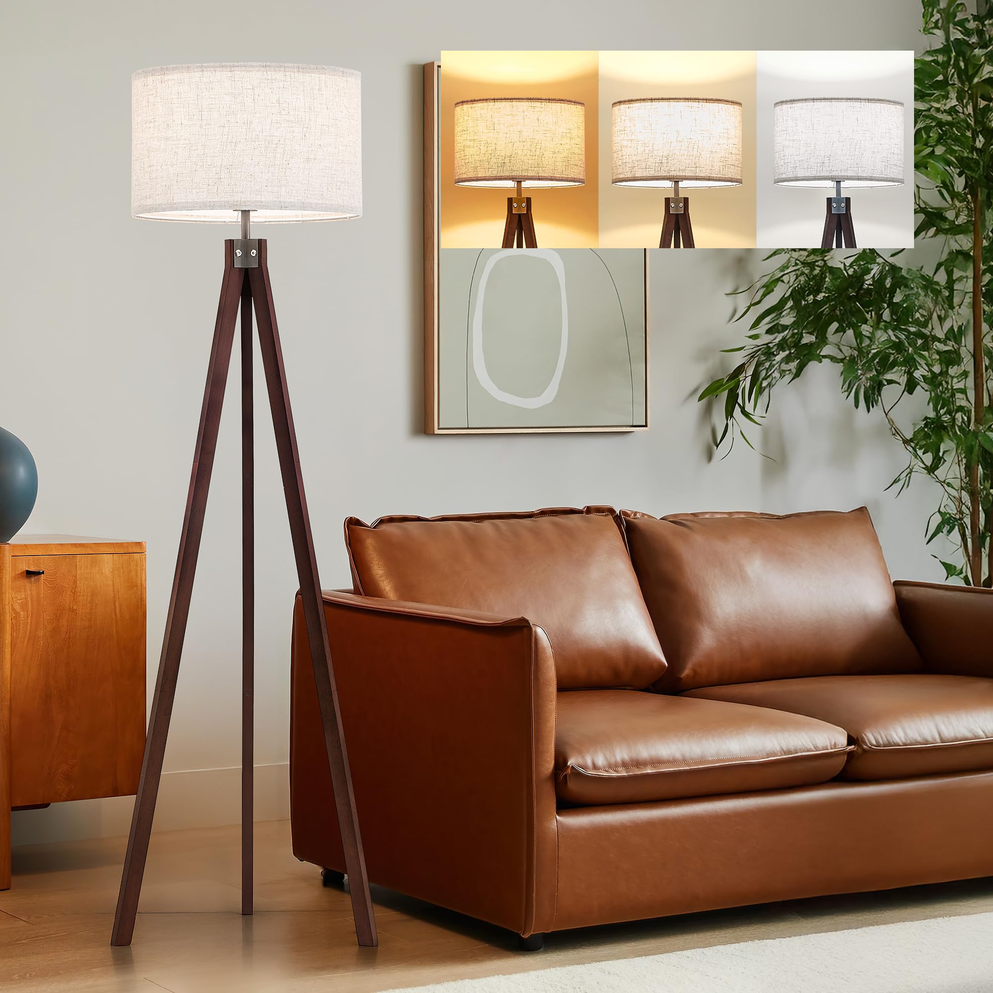 ELYONA Wood Tripod Floor Lamp, Mid Century Modern Reading Standing ...
