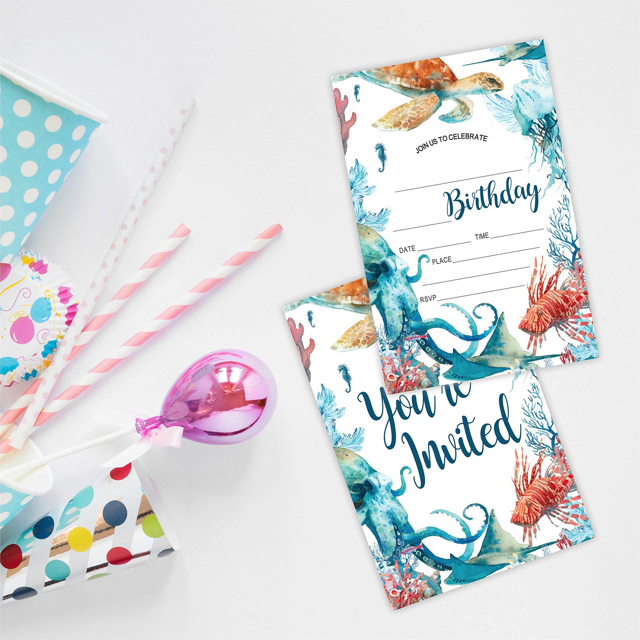 Ocean Theme Birthday Party Invitation Modern Tropical Sweet 16