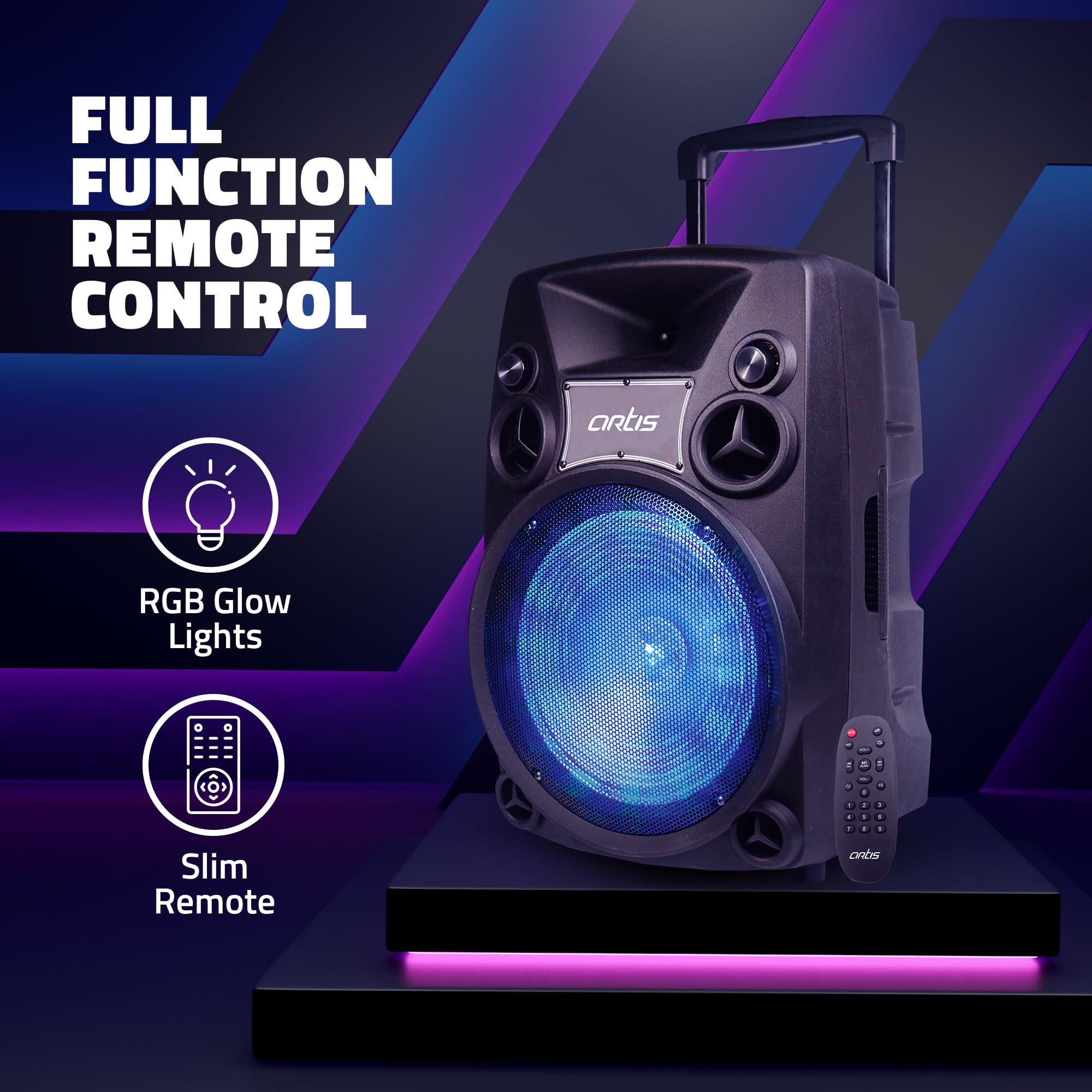 Buy Artis BT918 12 Inch Karaoke Bluetooth PA System Portable Trolley ...