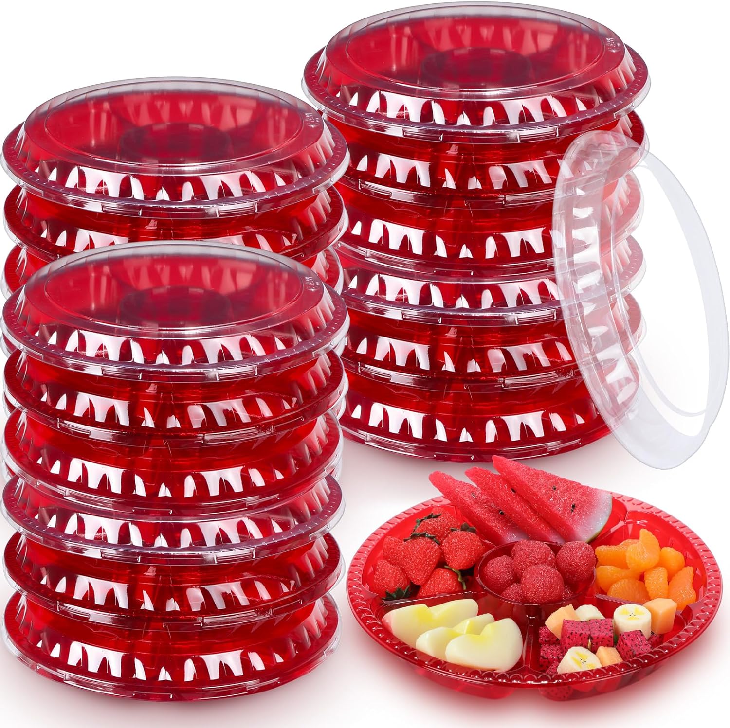 Amazon.com: Rtteri 18 Pcs Round Divided Serving Tray with Lid Plastic ...