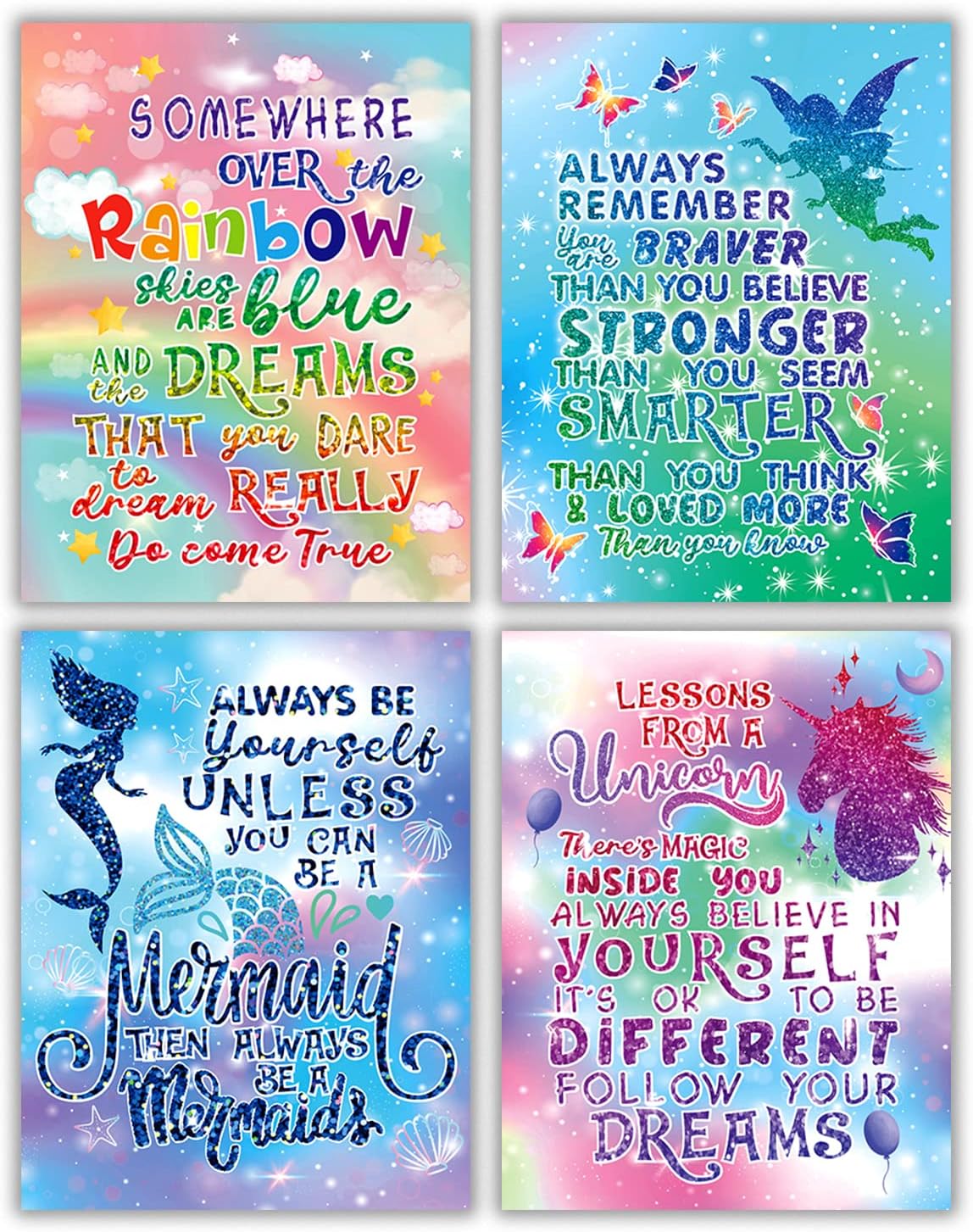 Amazon.com: MTL HOE Motivational Rainbow Fairy Mermaid Unicorn Poster ...