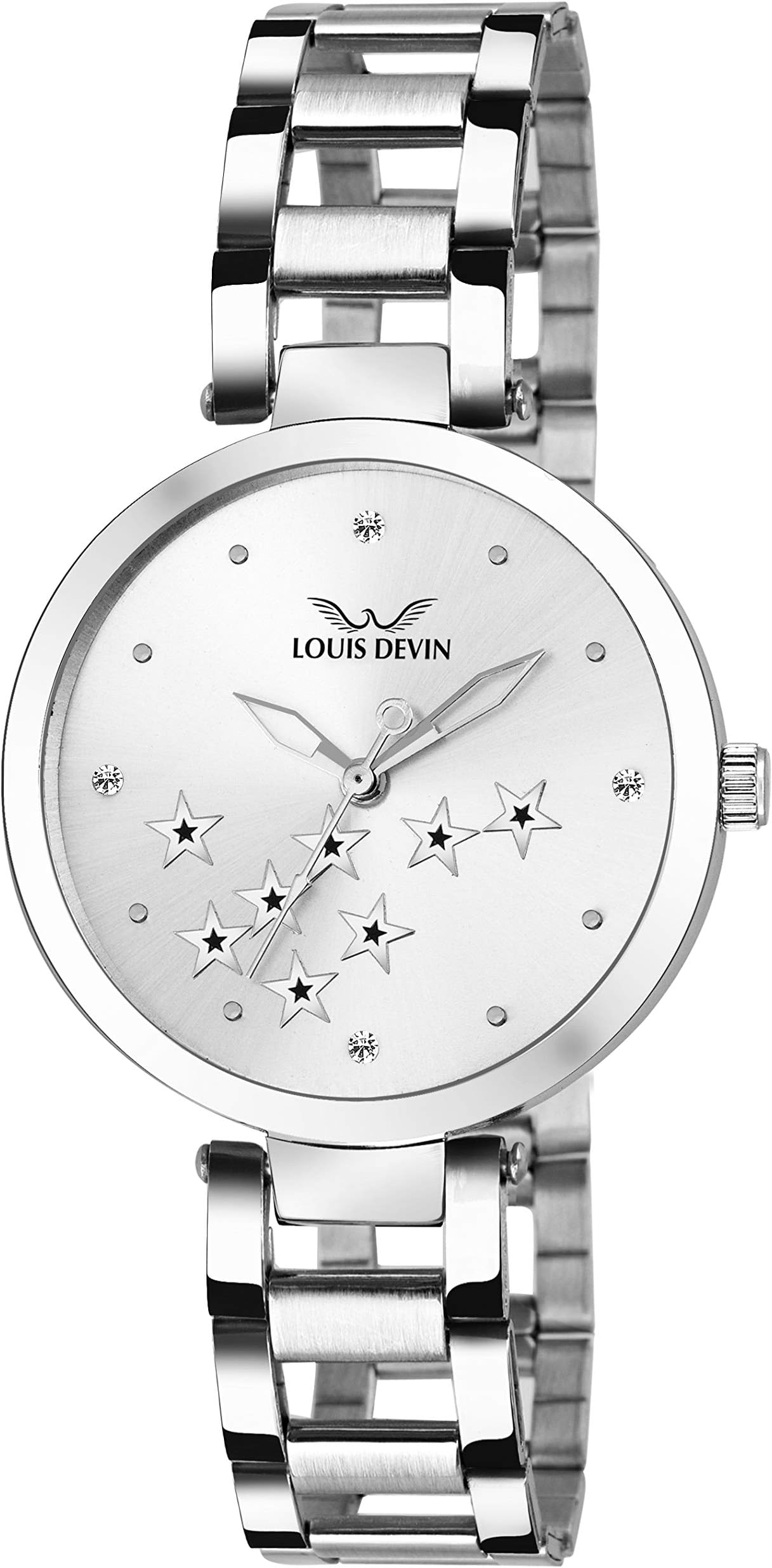 LOUIS DEVIN Women's Blue Dial and Silver Band Analog Stainless Steel ...
