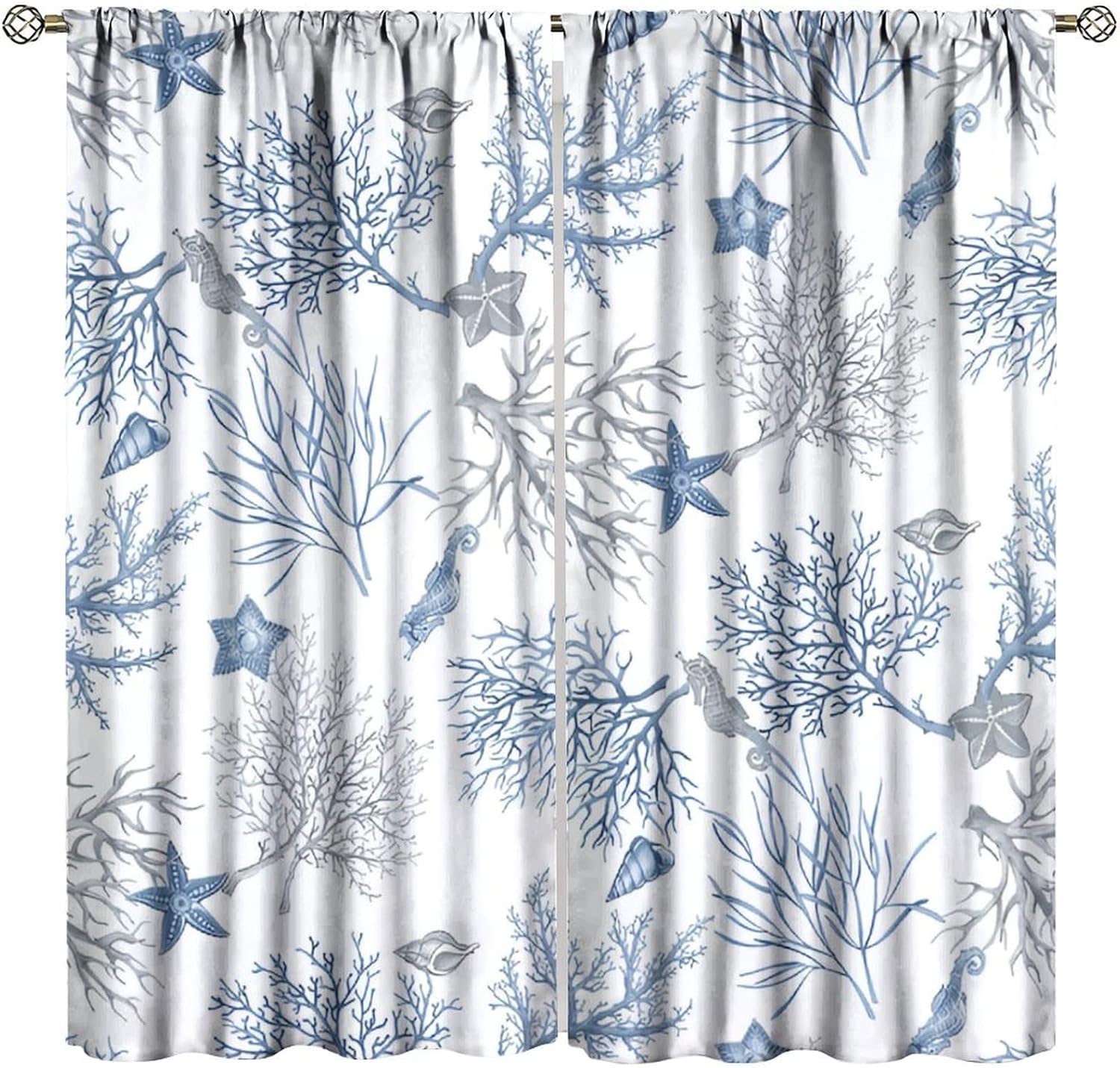 Amazon.com: Wallira Blue Starfish Curtains for Bedroom,Summer Beach ...