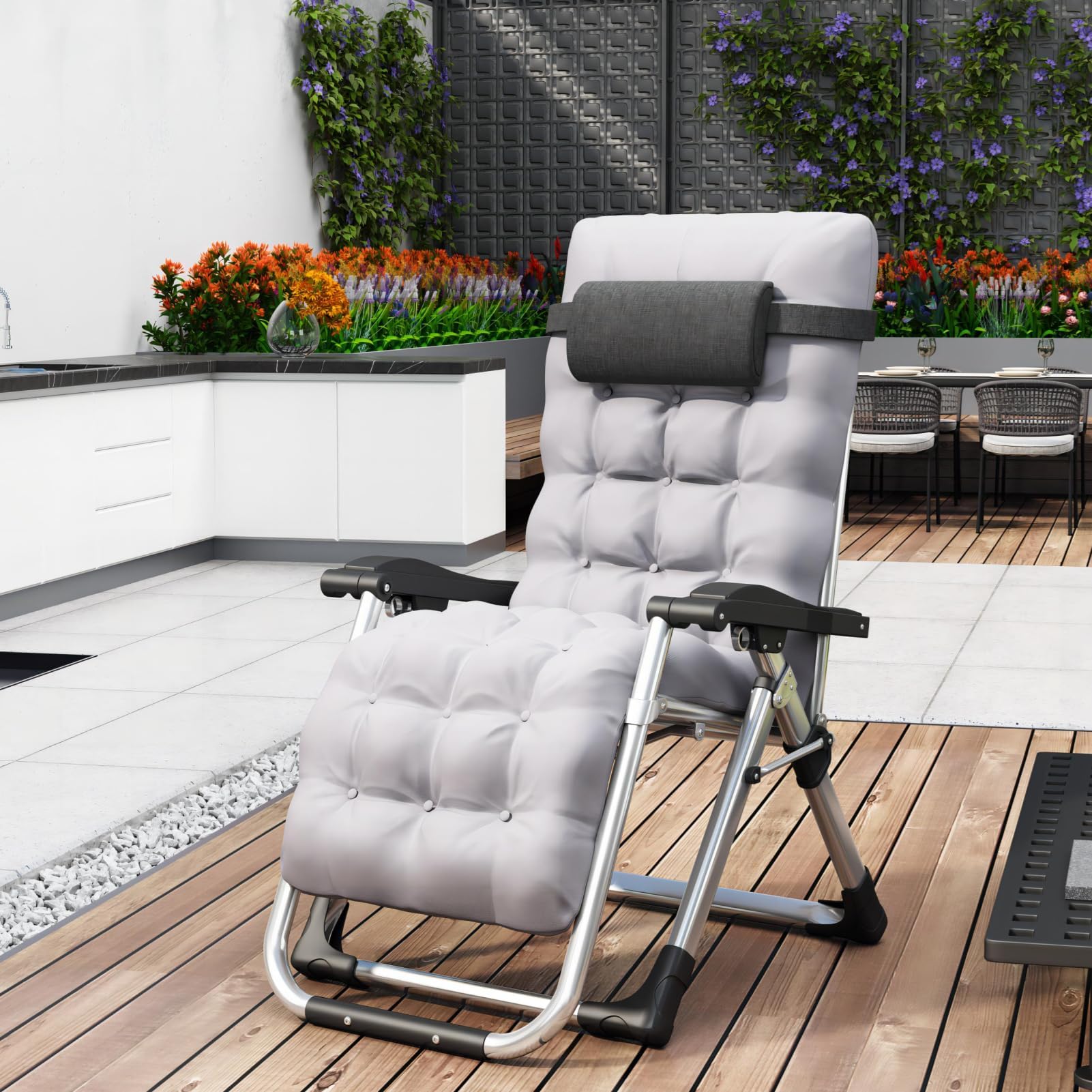 Jamiah Outdoor Reclining Zero Gravity Chair with Cushion & Cup Holder ...