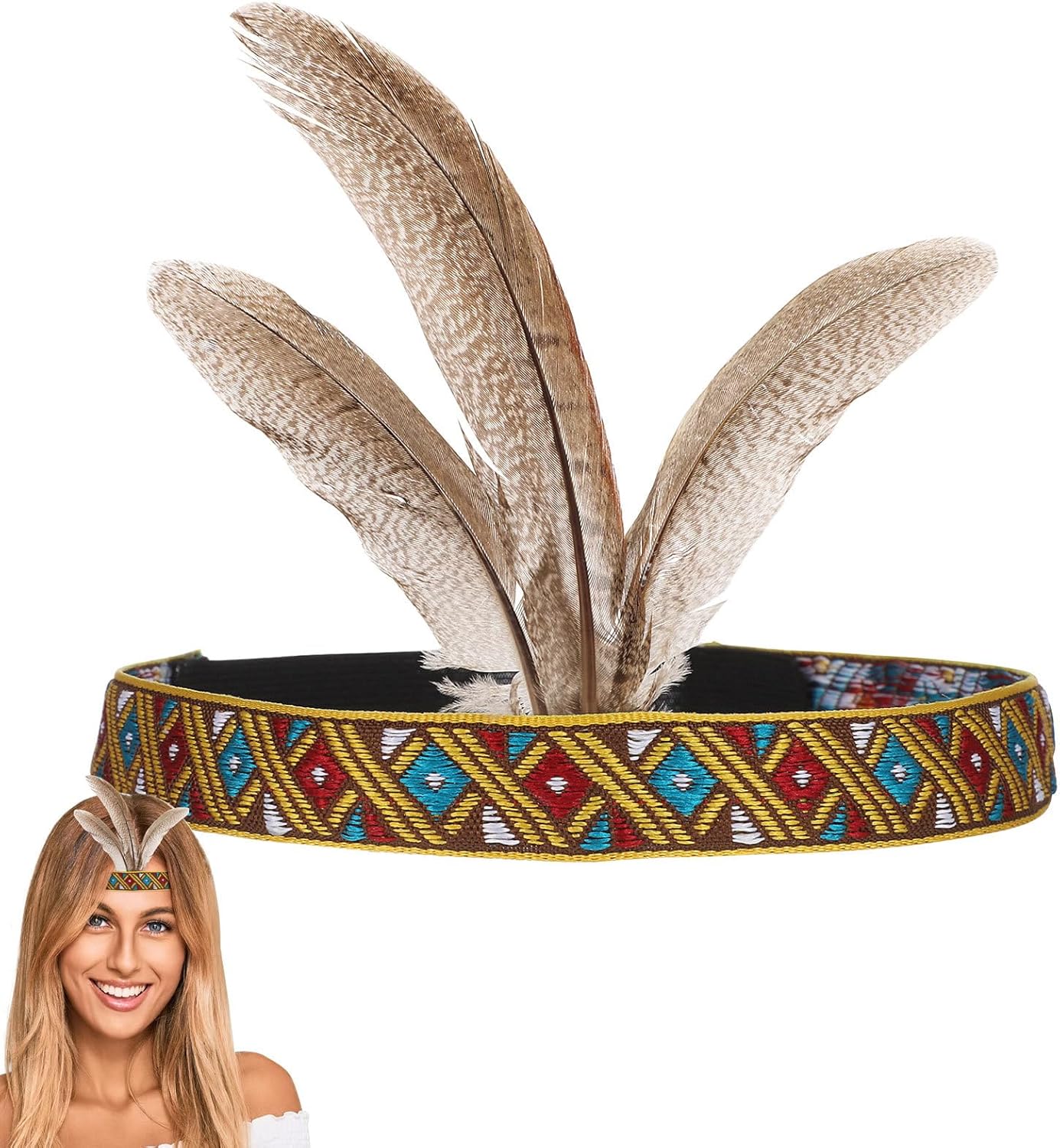 Amazon.com: Abaodam Feather Headpiece American Headband Headdress ...