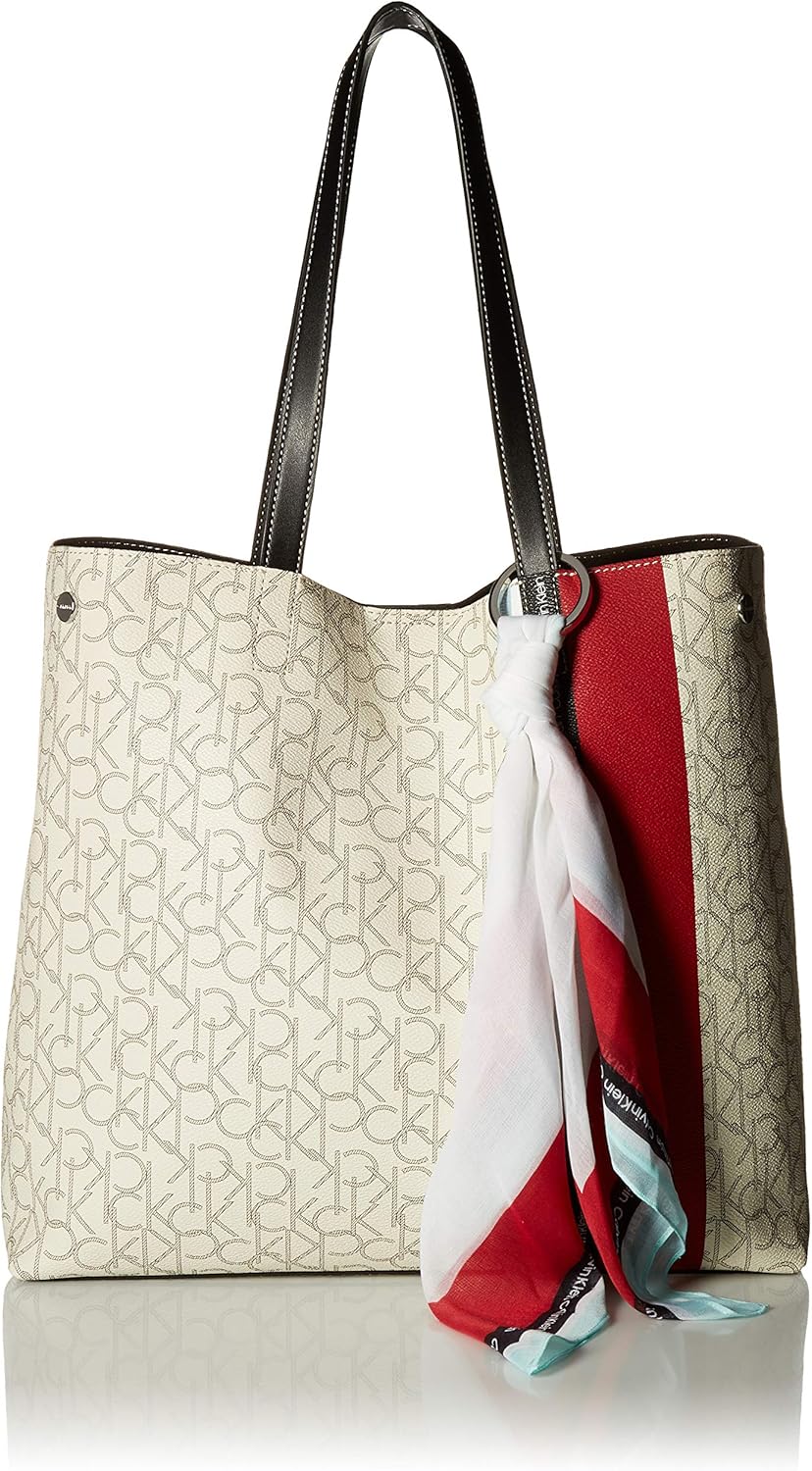 Amazon.com: Calvin Klein Rachel Monogram Signature Tote, white/red ...