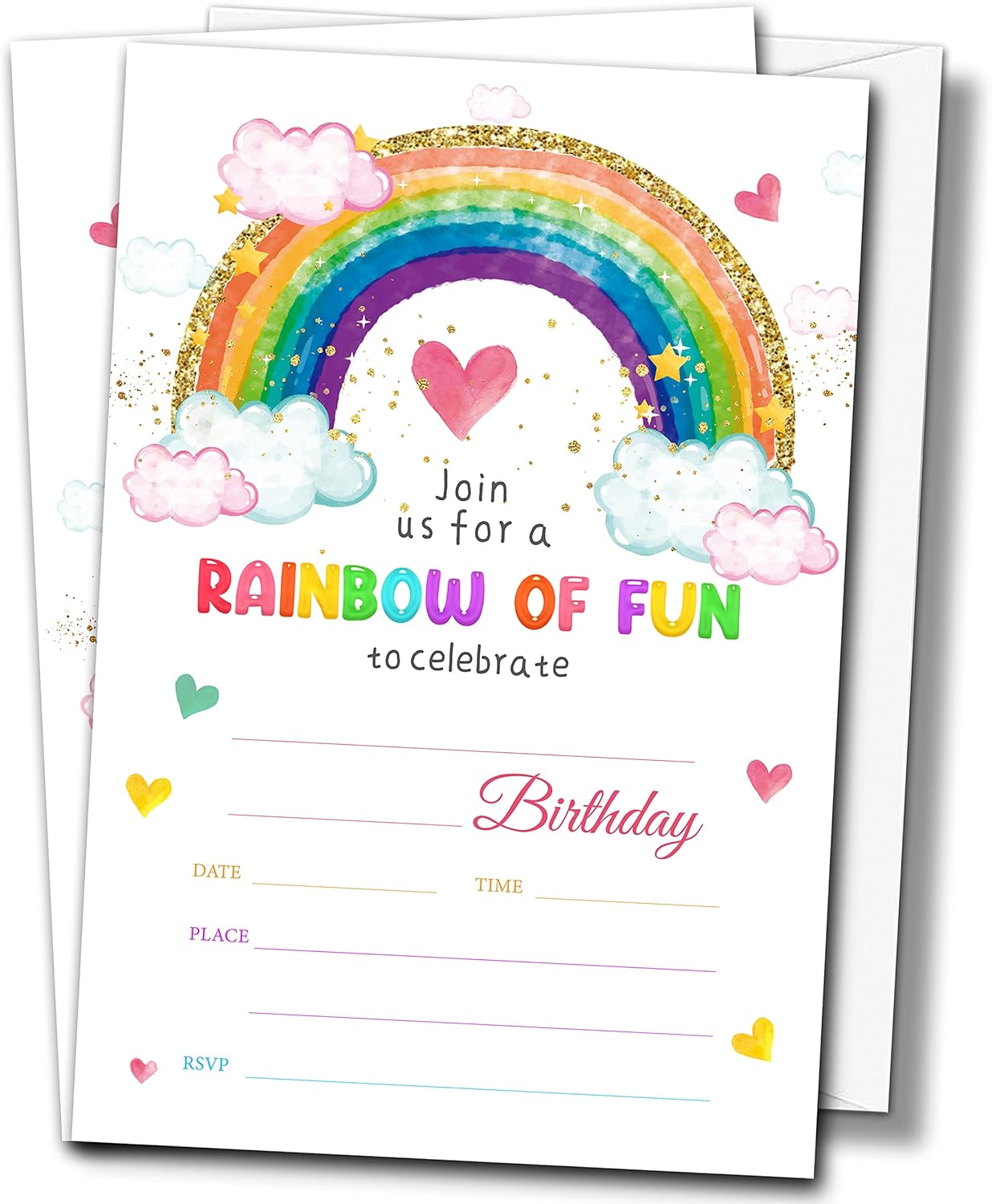 Amazon.com : Buildinest Rainbow Birthday Party Invitations with Envelopes (20-Pack), 4"x6 ...