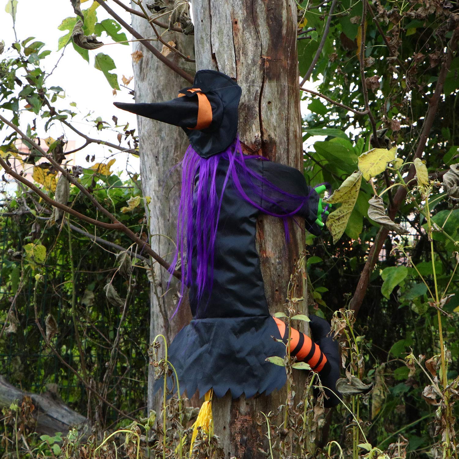 AYOGU Classic Crashing Witch, Hanging Halloween Decor Crashed Witch ...
