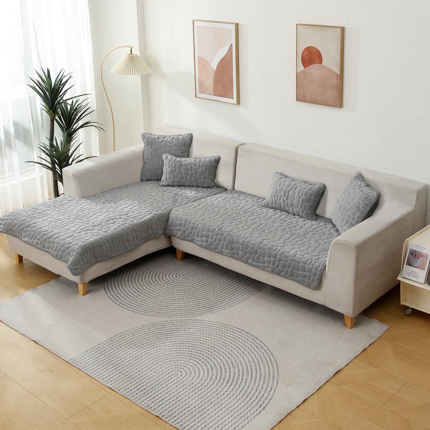 HOKIPO Luxury Pebble Milk Velvet Sofa Cover Mats for L Shape and 1/2/3 ...