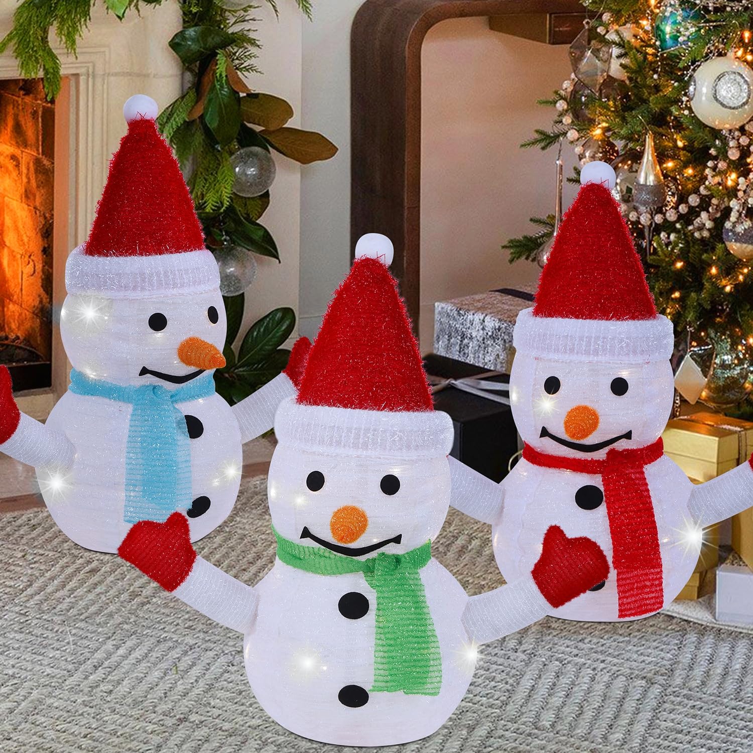 Snapklik.com : Juegoal Set Of 3 Lighted Christmas Snowman Decorations ...