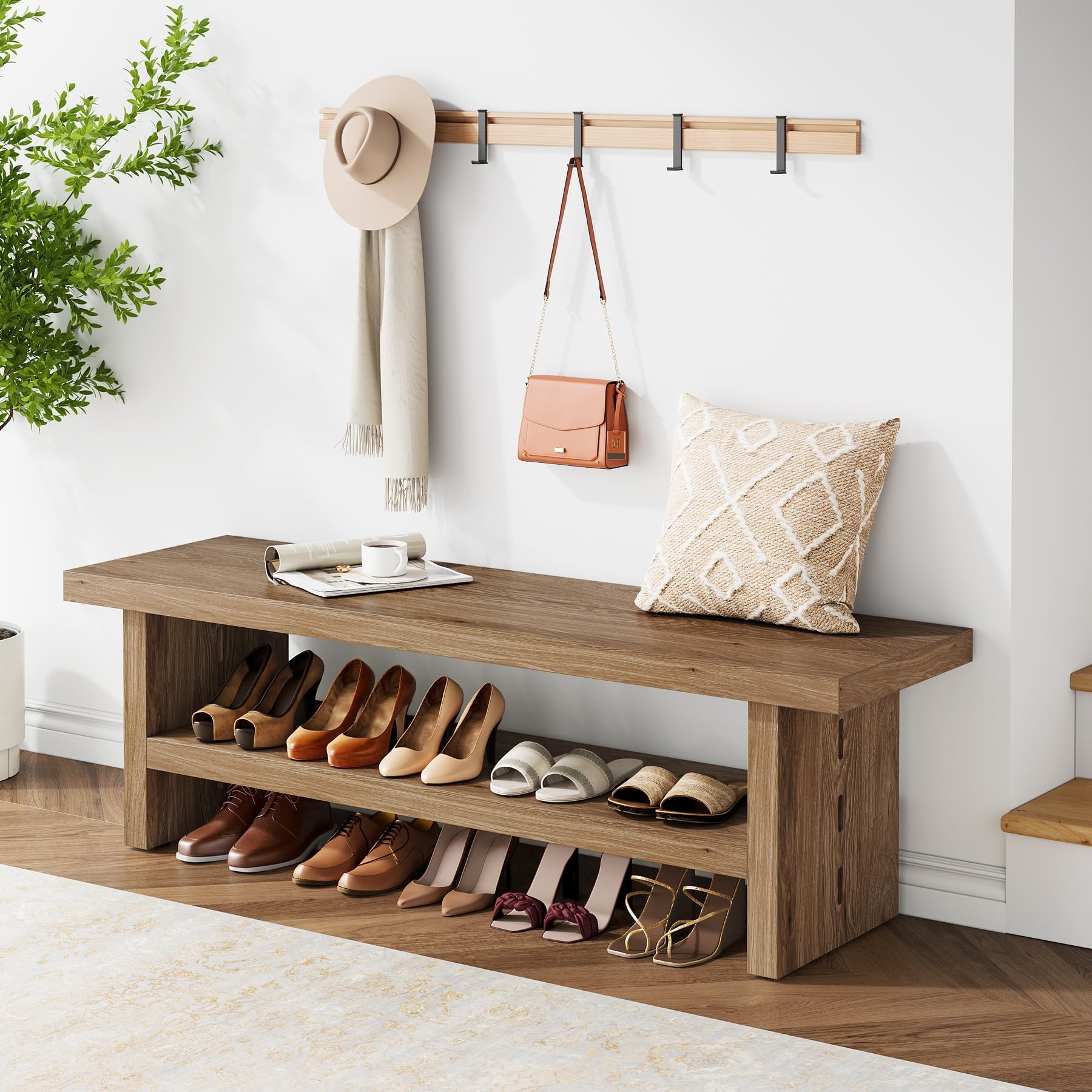 Amazon.com: Condemo 2 Tier Entryway Bench, 47.24" Shoe Bench, Rustic ...