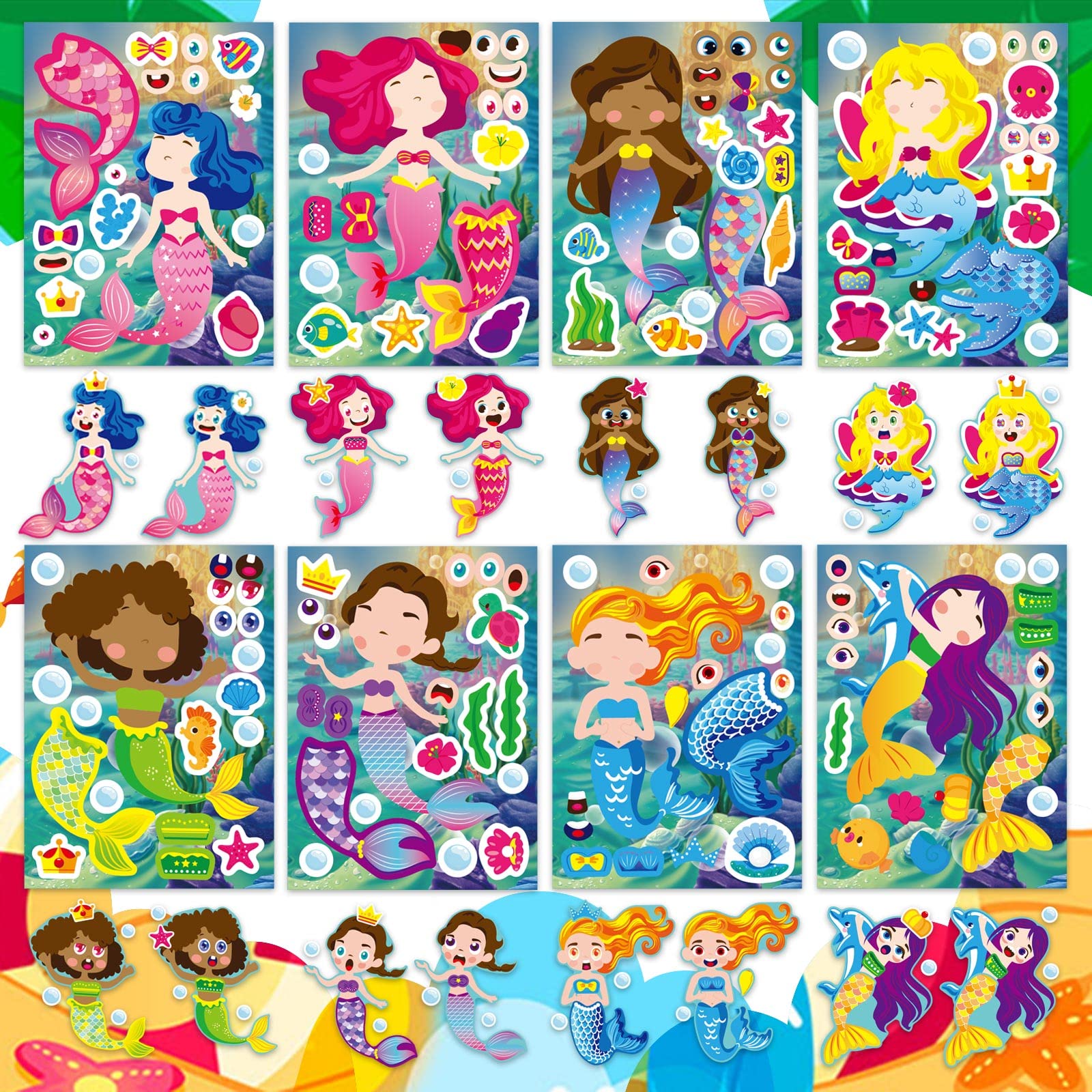 Snapklik.com : 24 Sheets Mermaid Make A Face Stickers Make Your Own ...