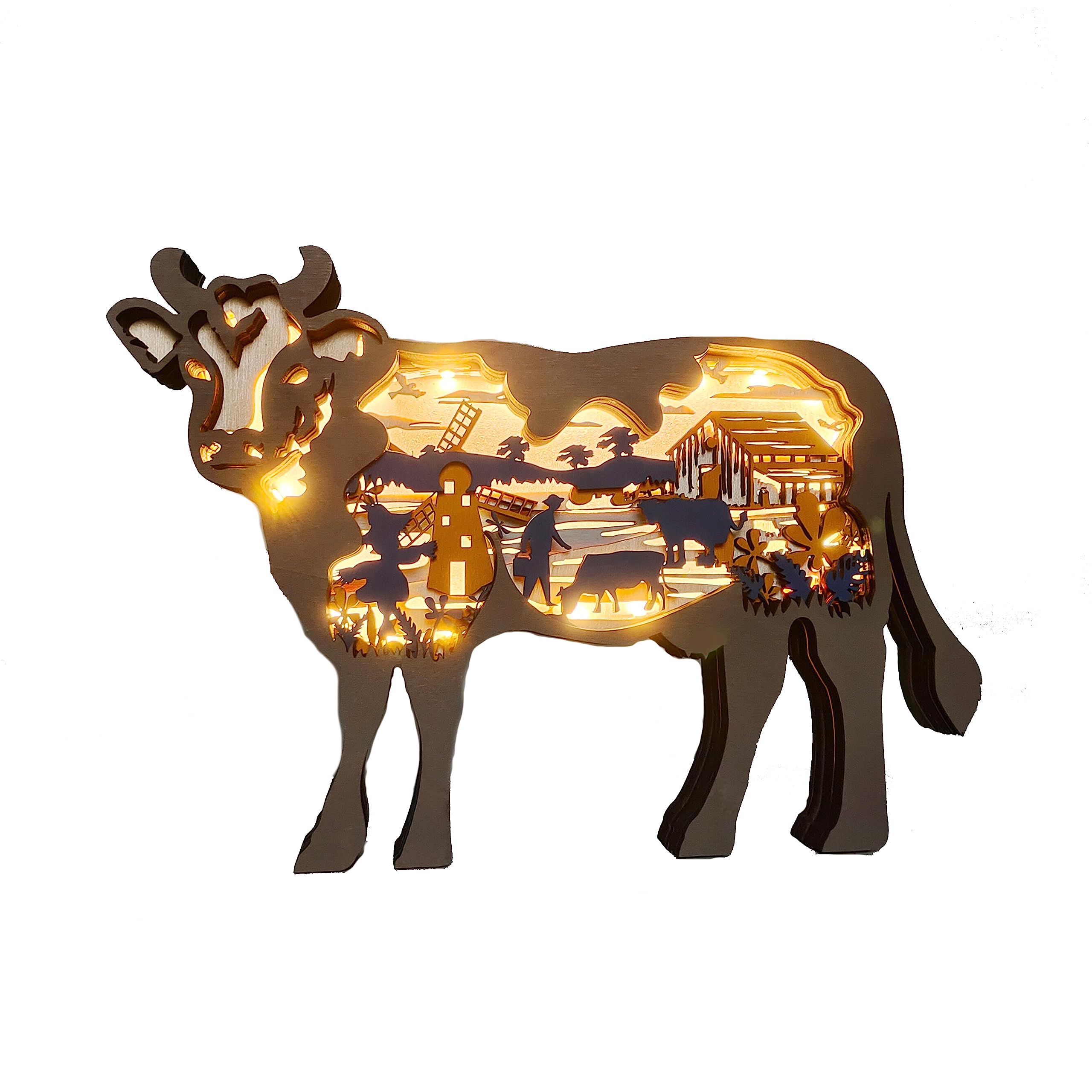 3D Wooden Animals Carving LED Night Light, Wood Carved Lamp Modern ...