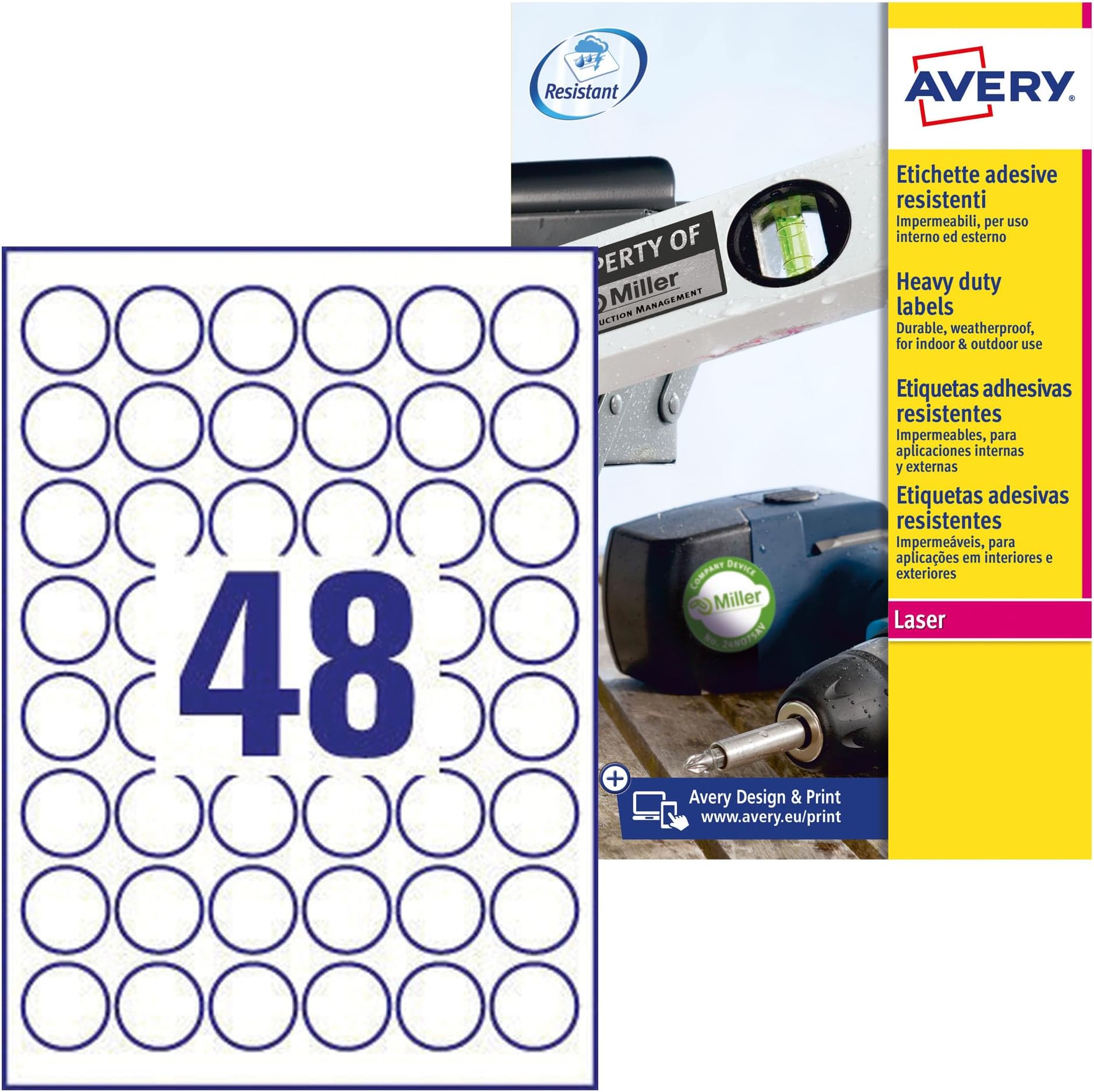 Avery L4716-20 Extra-Strong Adhesive Heavy Duty Weatherproof Round ...