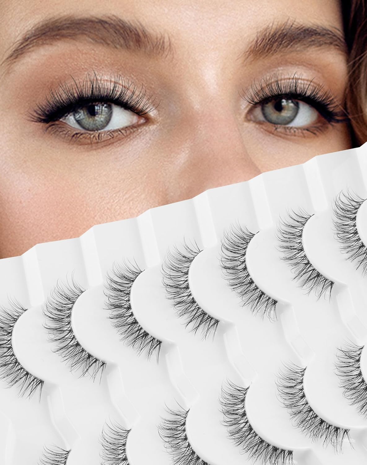 Amazon.com: Natural False Eyelashes Clear Band Lashes Natural Look ...