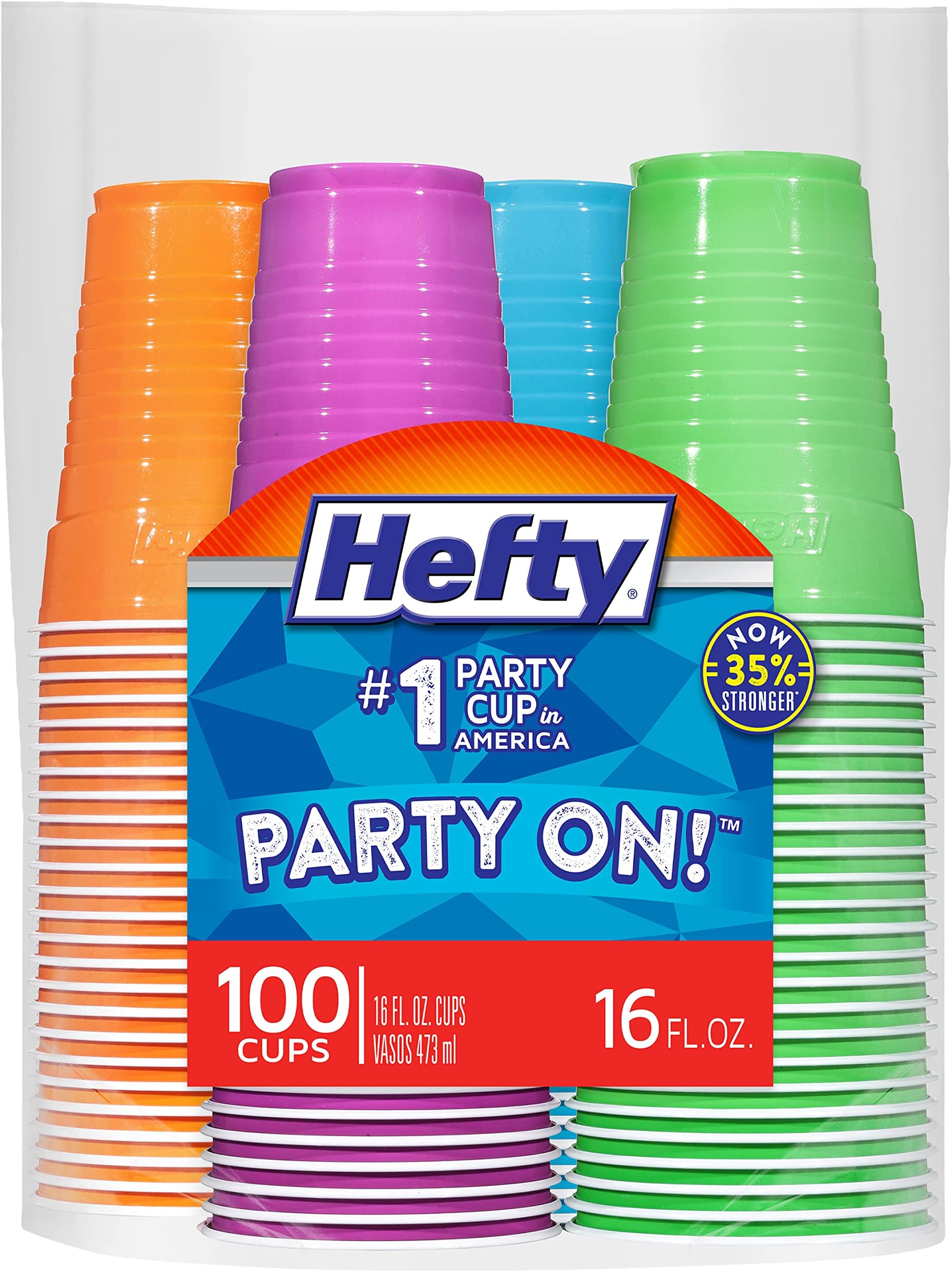 Amazon.com: Hefty Party On Disposable Plastic Cups, Assorted, 16 Ounce ...