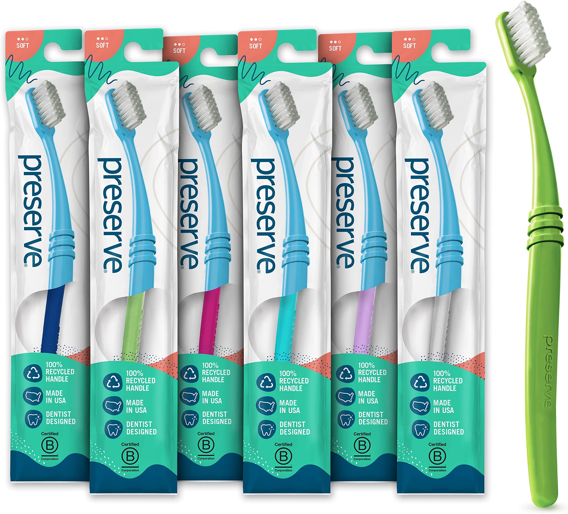 Amazon.com : Preserve Eco Friendly Adult Toothbrushes, Made in The USA ...