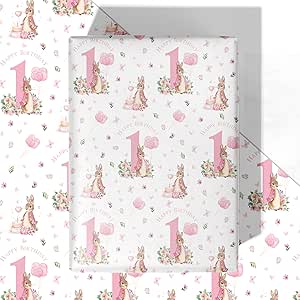 Amazon.com: WRAPLULU Girls 1st Birthday Wrapping Paper - 4 Jumbo Sheets ...