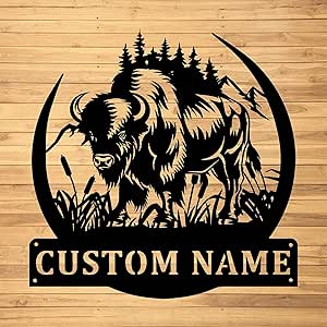 Amazon.com : Custom Bison Metal Wall Signs - Personalized Bison Metal ...