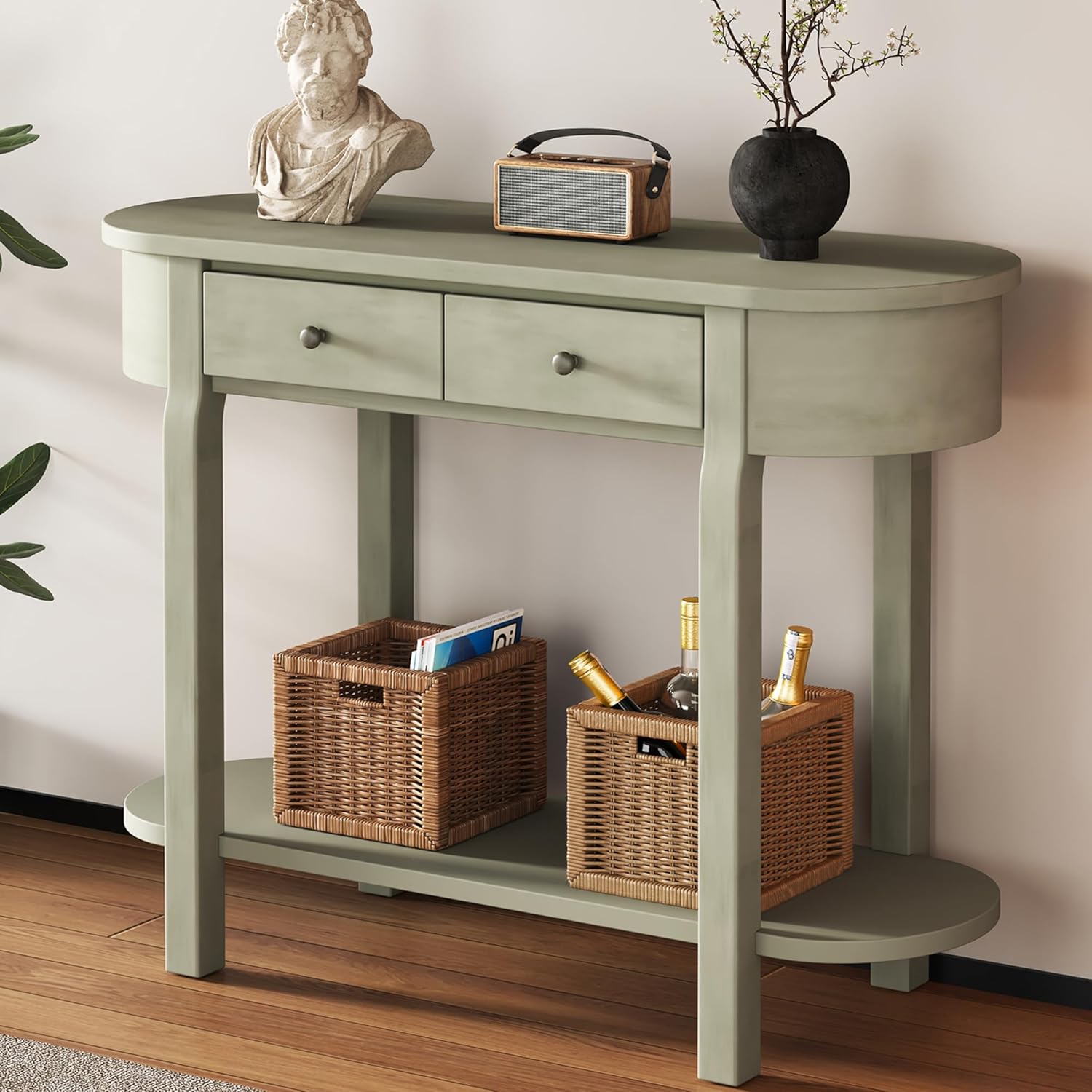 Amazon.com: Amposei Curved Console Table 40-Inch Retro Farmhouse Wood ...