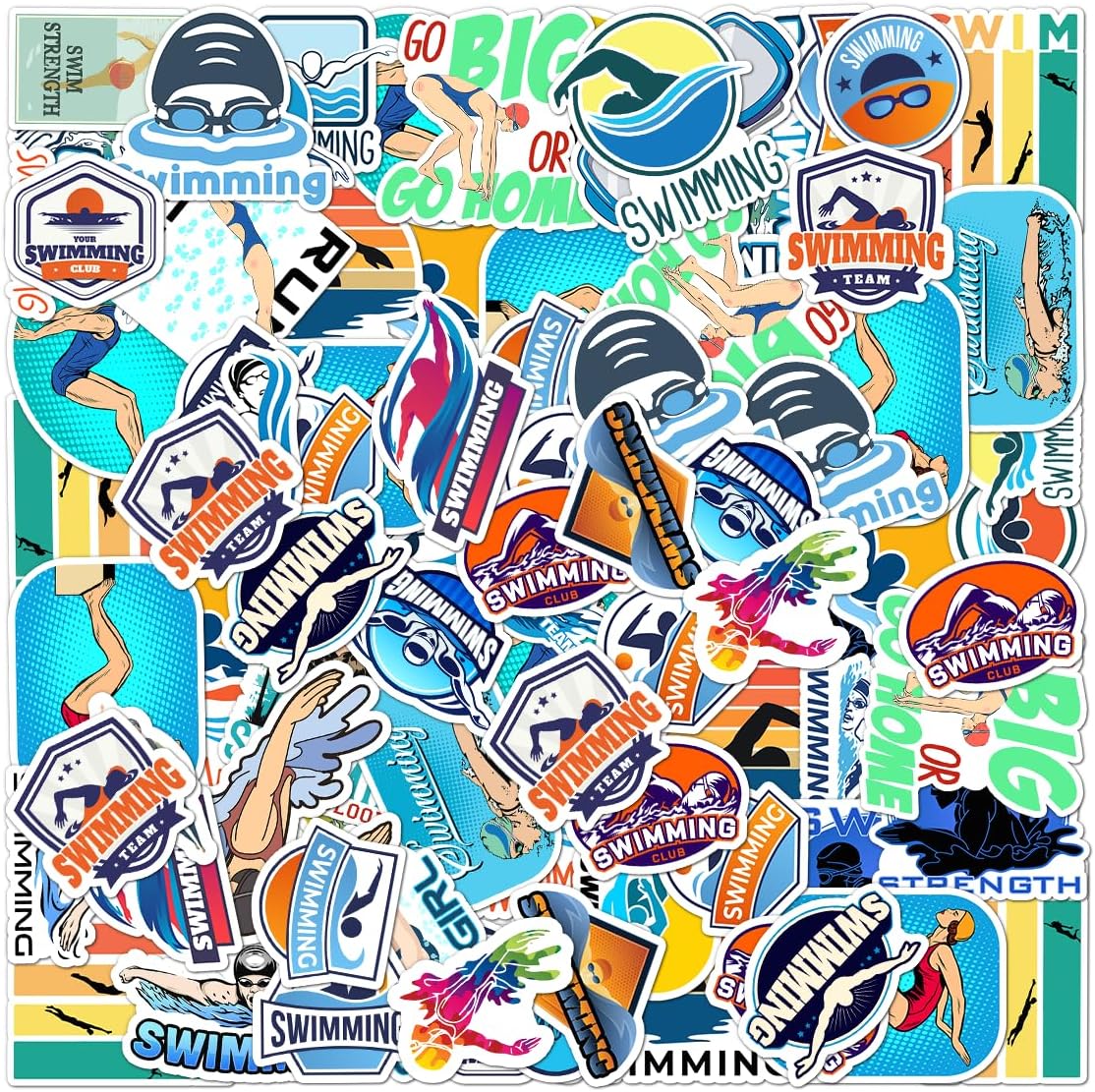 Amazon.com: 50 Pack Pcs Swimming Stickers for Water Bottles Waterproof ...