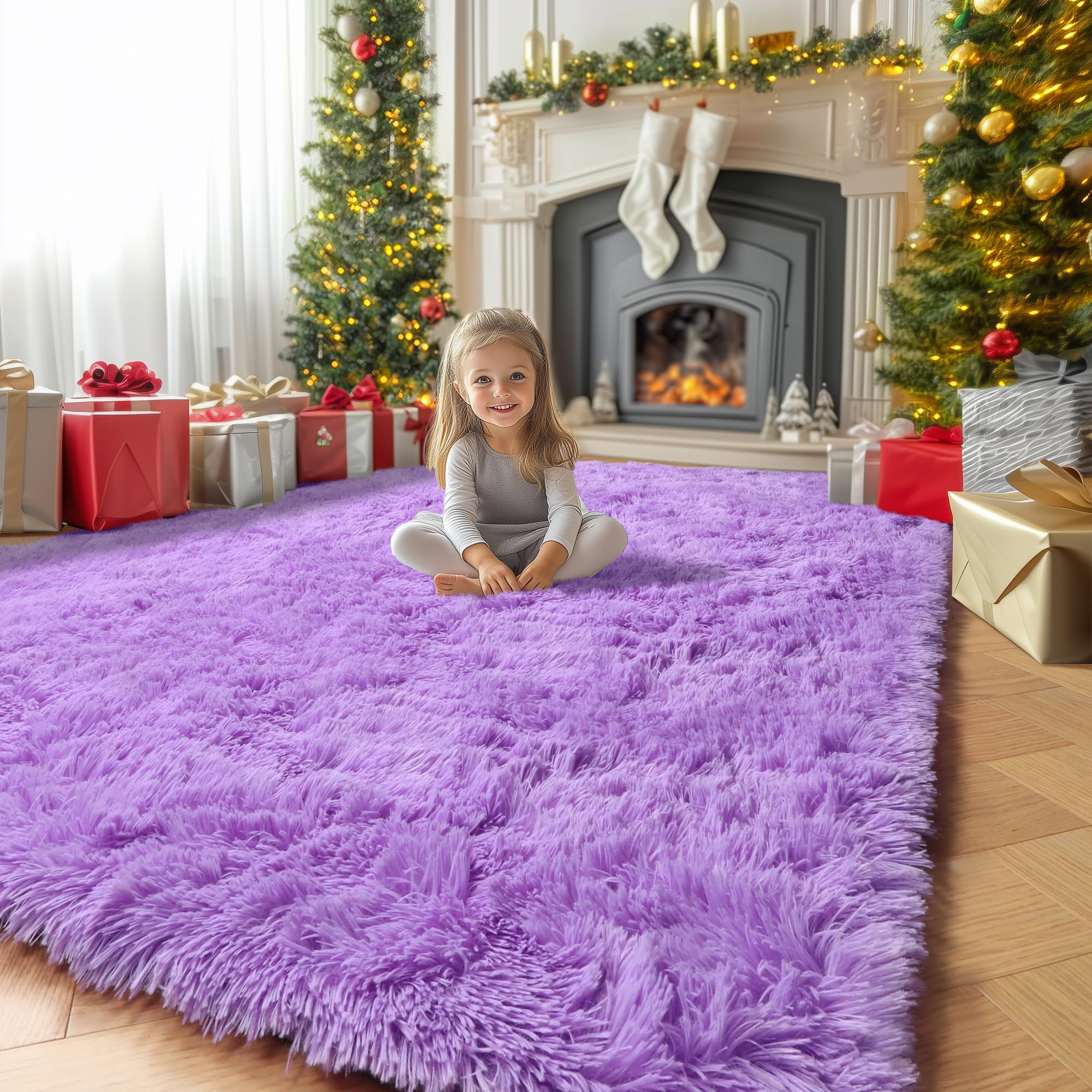 Amazon.com: Purple Area Rugs for Girls Bedroom,5x8 Rug,Fluffy Shag Rug ...
