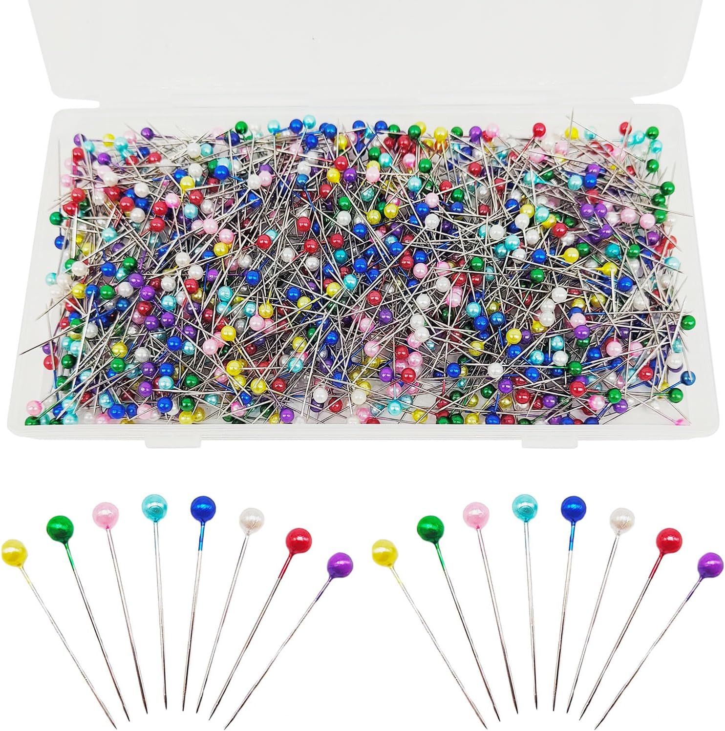 TSHAOUN 1000 Pieces Glass Head Pins, 38 mm Long Pearl Head Pins, Sewing ...