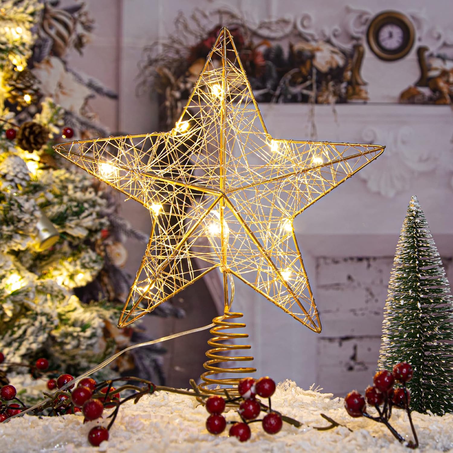 Christmas Star Tree Topper - Xmas Tree Topper Light with 10 LED Warm ...