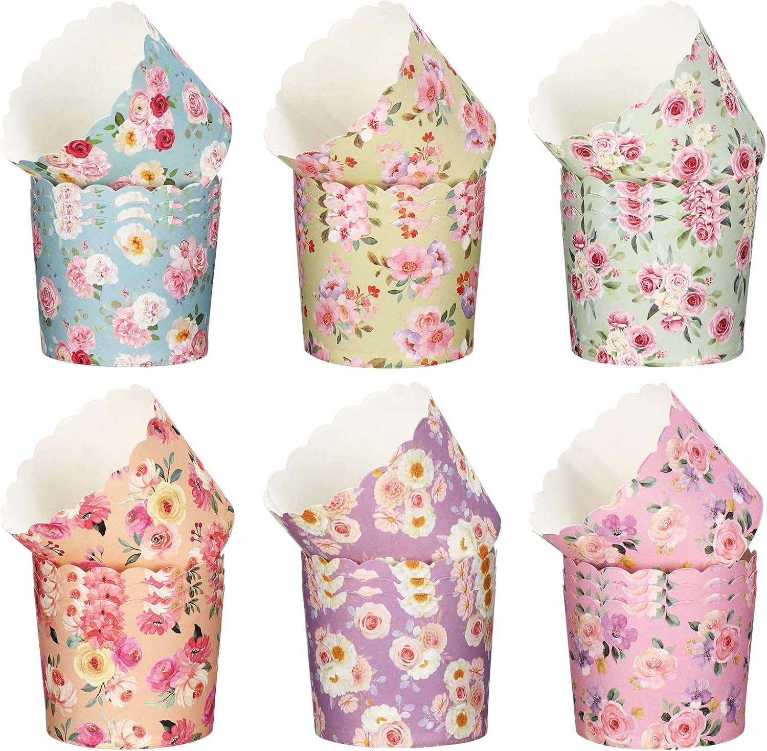 Amazon.com: Zhehao 150 Pieces Floral Cupcake Wrappers Paper Baking Cups ...