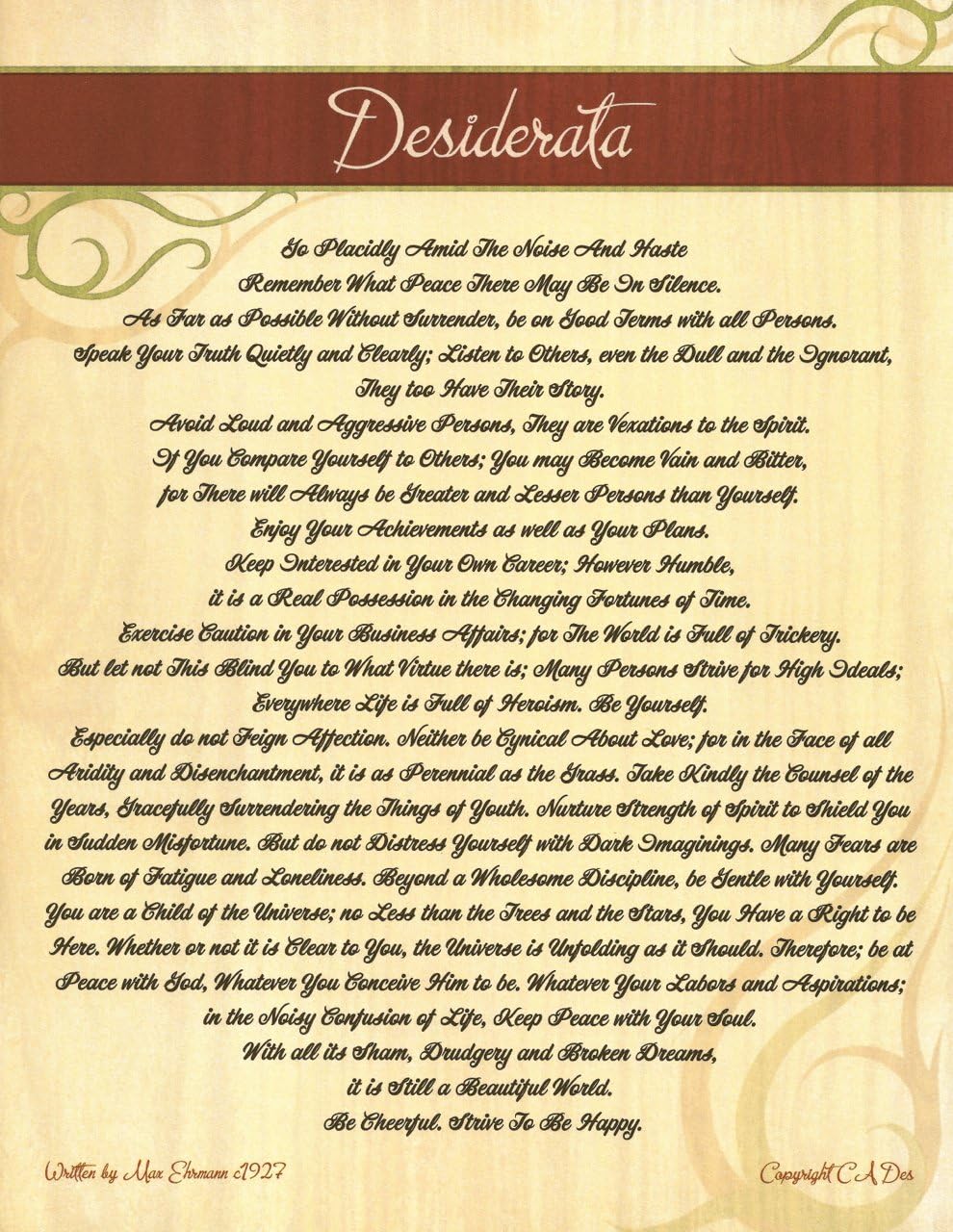 Amazon.com: DESIDERATA Poem Print Poster=Inspirational Words of Wisdom ...