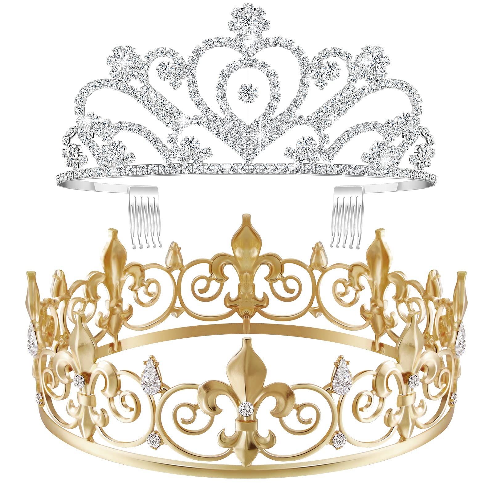King Crown 2 Pieces Royal King Crown for Men Silver Crystal Tiara ...