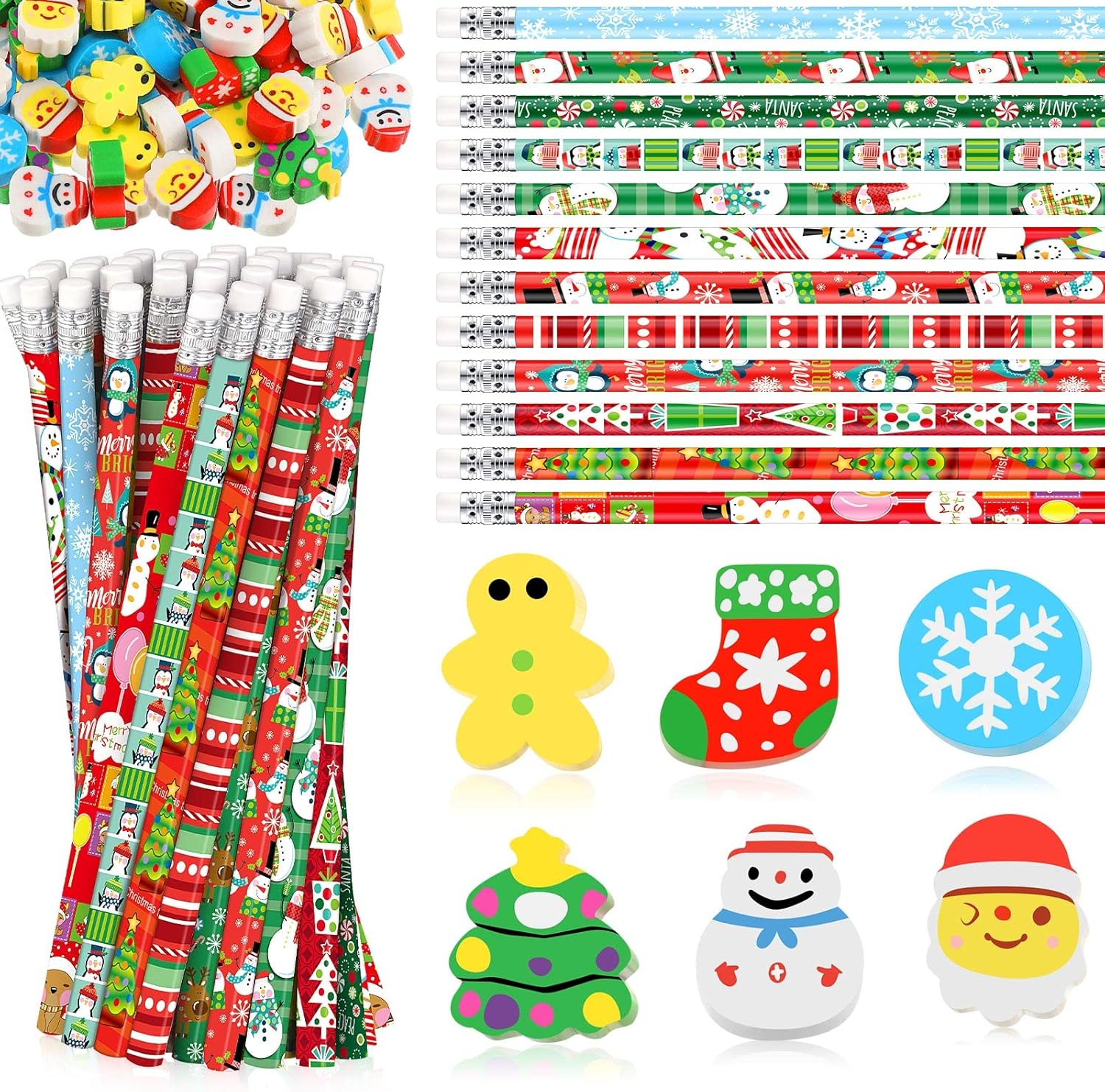 Amazon.com : Crtiin 144 Pcs Christmas Pencils Mini Pencil Erasers Set ...