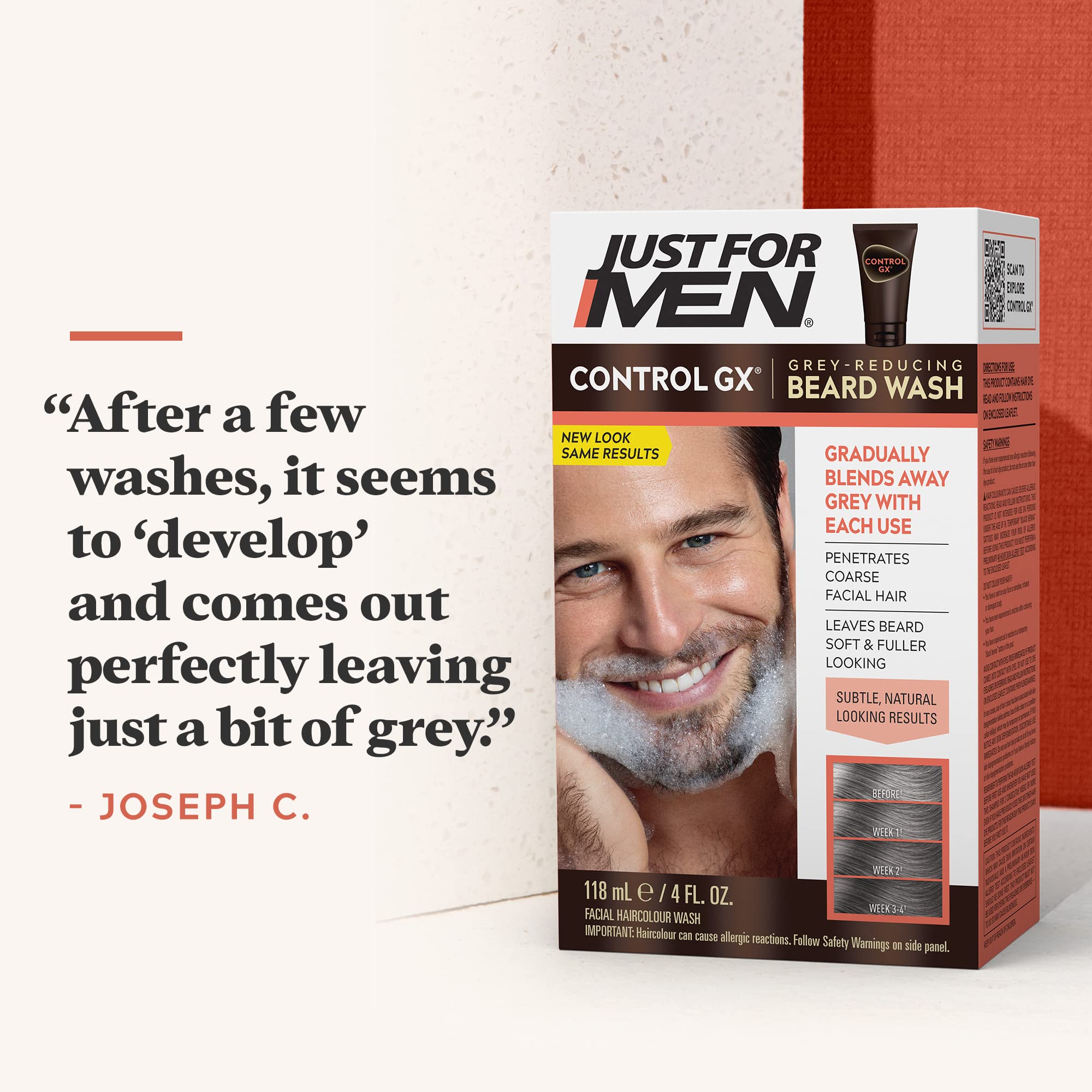 Champú reductor para barba Just For Men Control GX Grey, colorea gradualmente el bigote y la ...