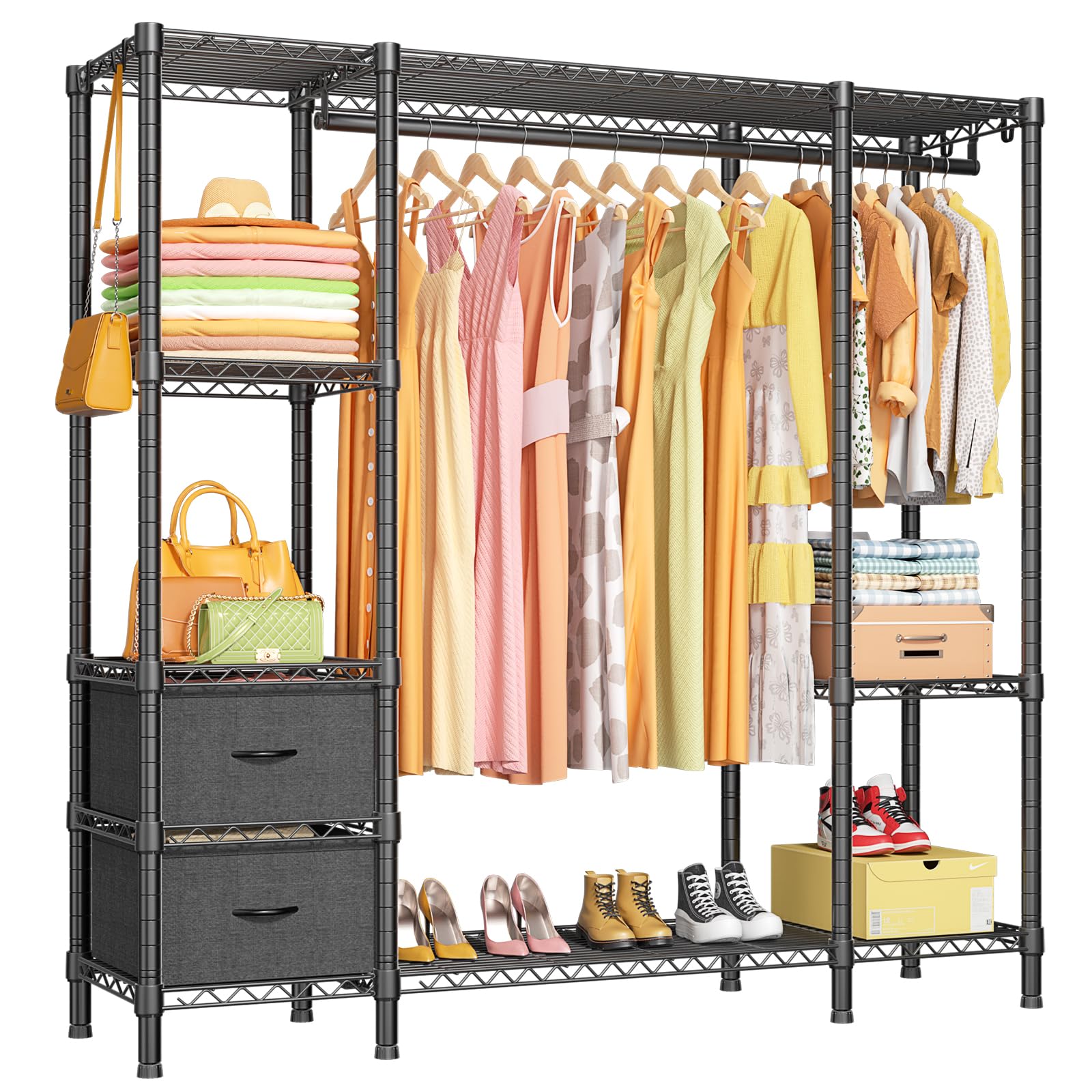 Amazon.com: Ulif E6 Clothes Rack with Drawers, 5 Tiers Metal Garment ...