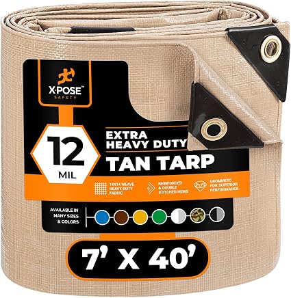 Heavy Duty Tan Poly Tarp 7' X 40' - Multipurpose Protective Cover ...