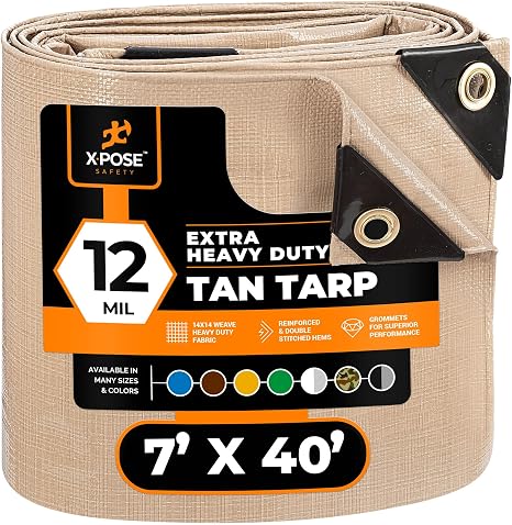 Heavy Duty Tan Poly Tarp 7' X 40' - Multipurpose Protective Cover ...