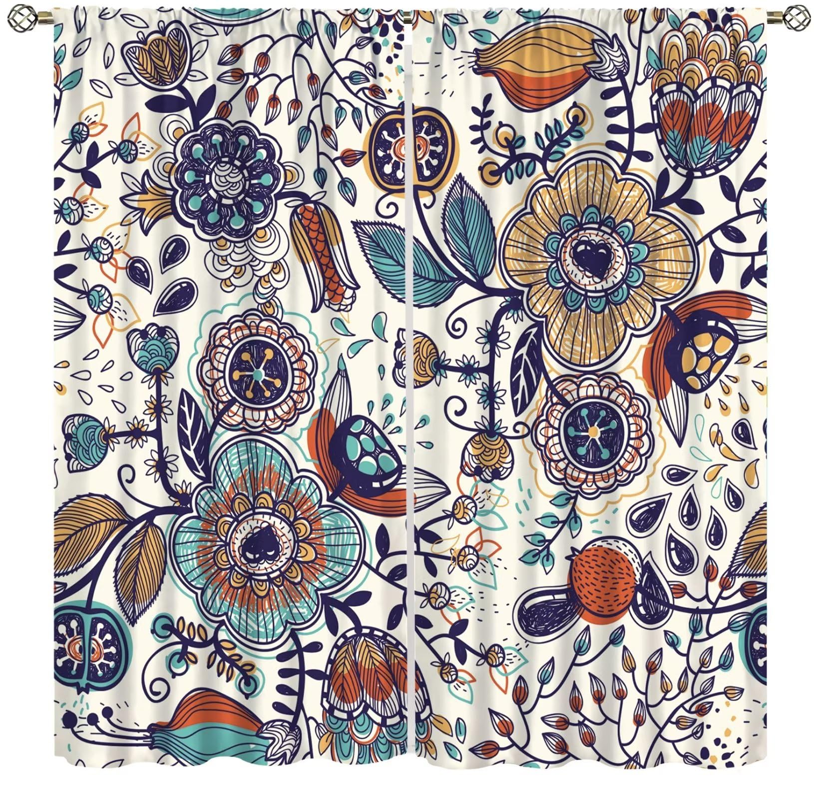 Amazon.com: Boho Floral Window Curtains Rustic Bohemian Bohemian Floral ...