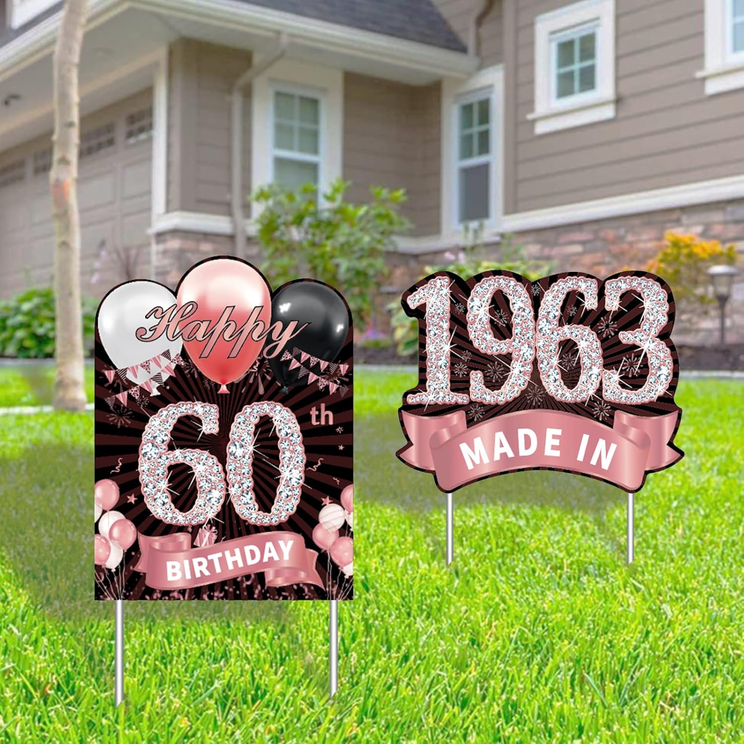 Amazon.com : 60th Birthday Decorations Yard Sign Rose Gold Pack of 2 ...