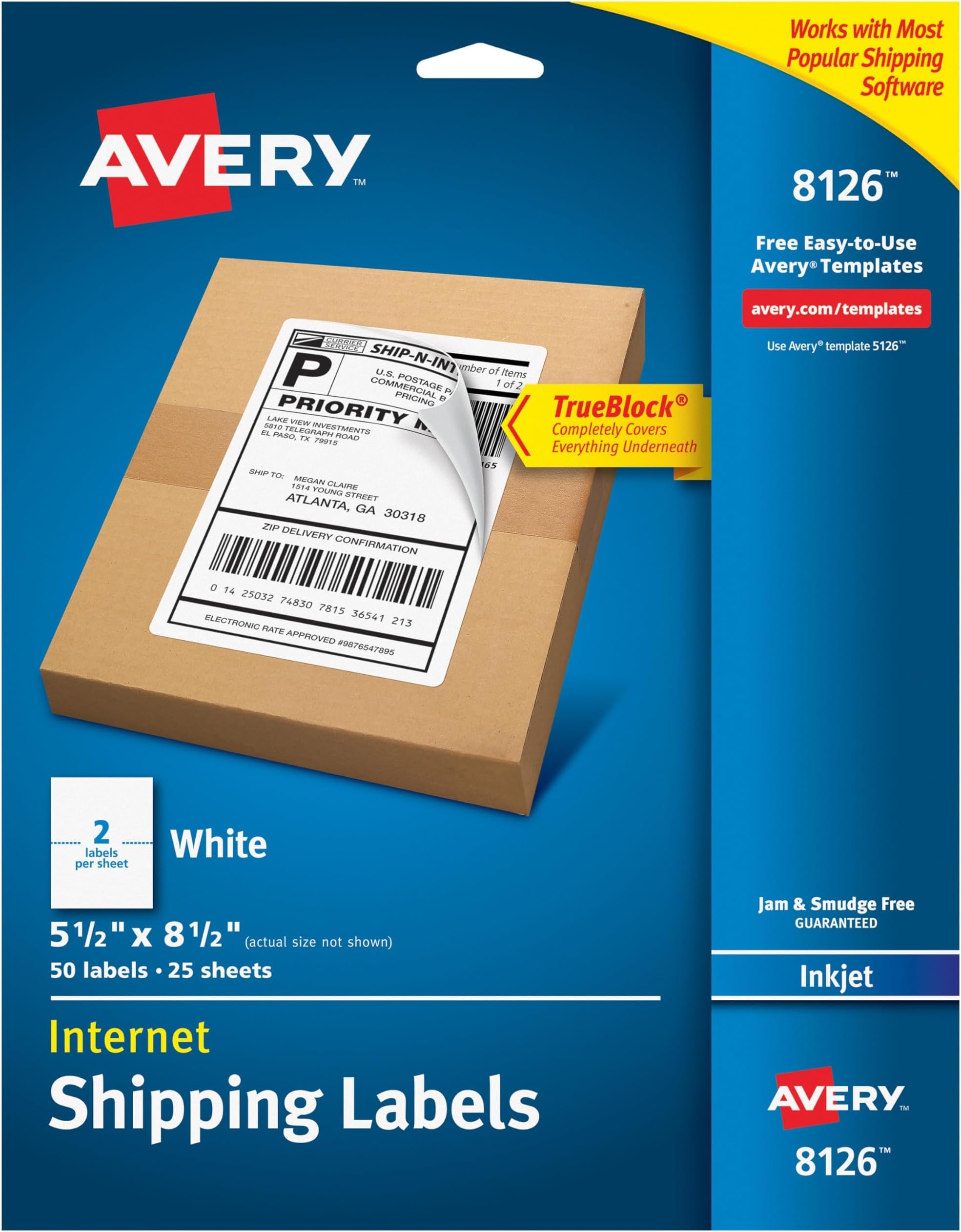 Amazon.com : Avery Half-Sheet Printable Shipping Labels, 5.5" x 8.5 ...