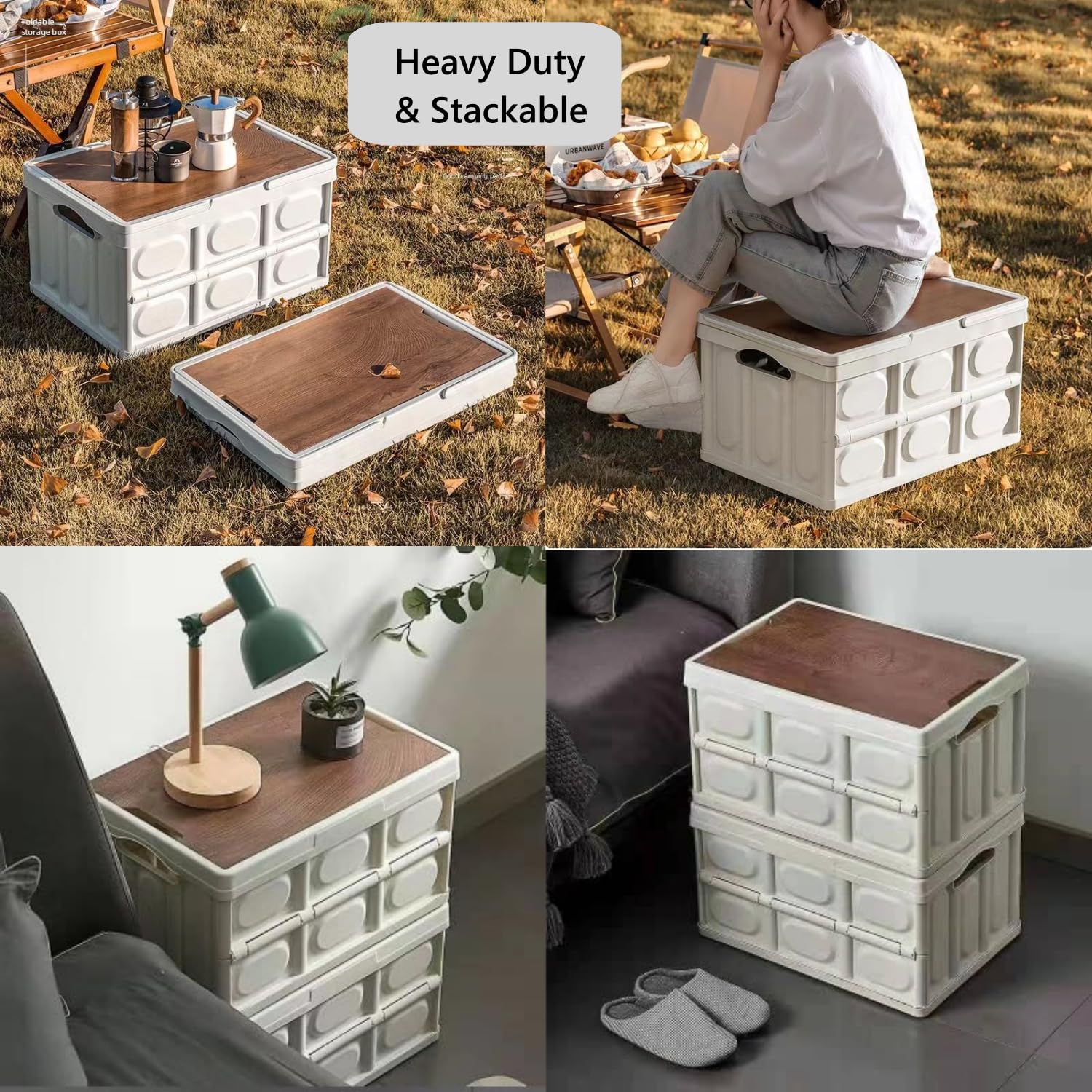 HappyBeeFlying Collapsible Storage Bin with Lids,55L Folding Utility ...